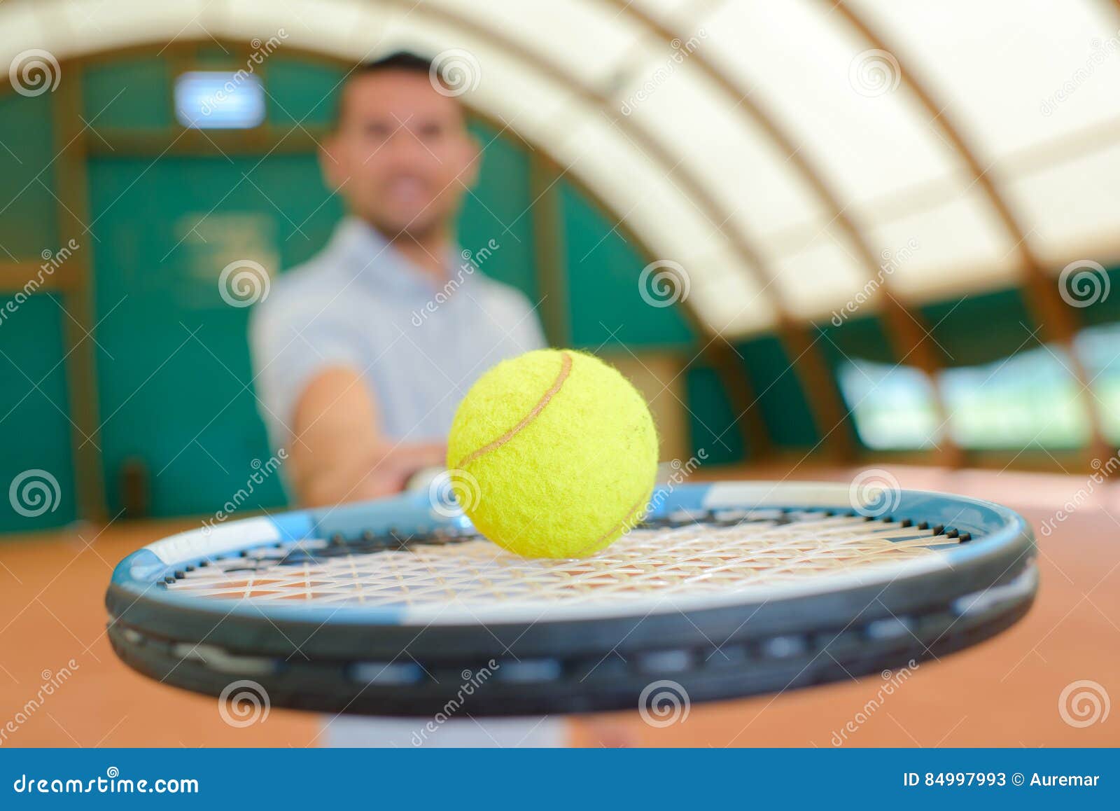 Man Holding Tennis Racket with Ball Stock Image - Image of endorsement ...