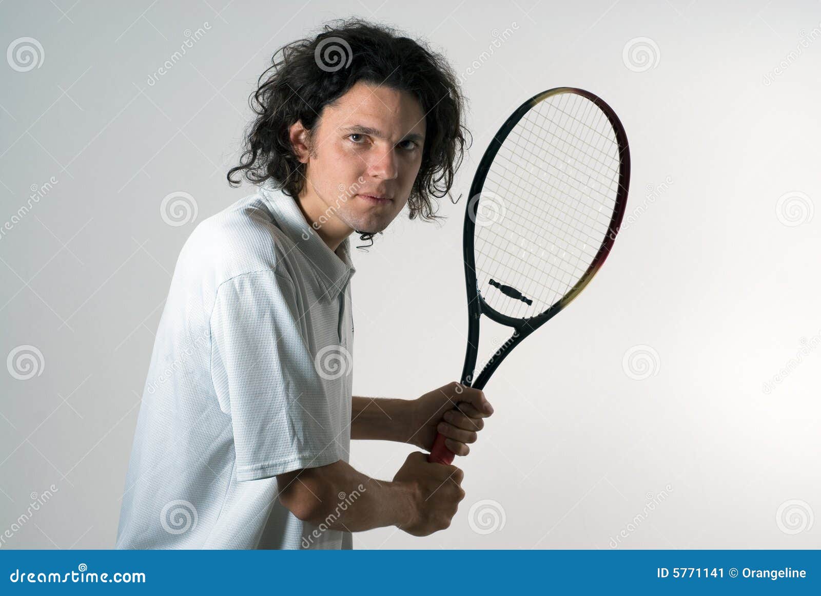 Man Holding a Tennis Racket - Horizontal Stock Image - Image of upright ...