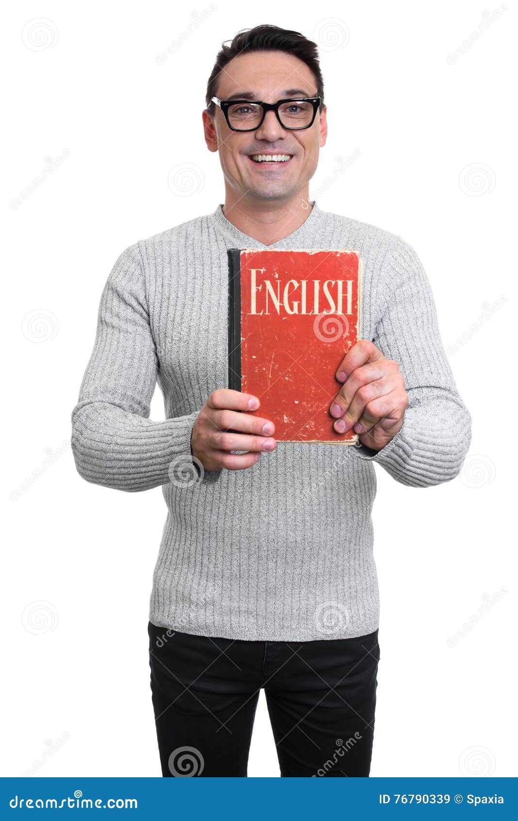 Man Holding a Textbook. Learning English Concept. Isolated Stock Image ...