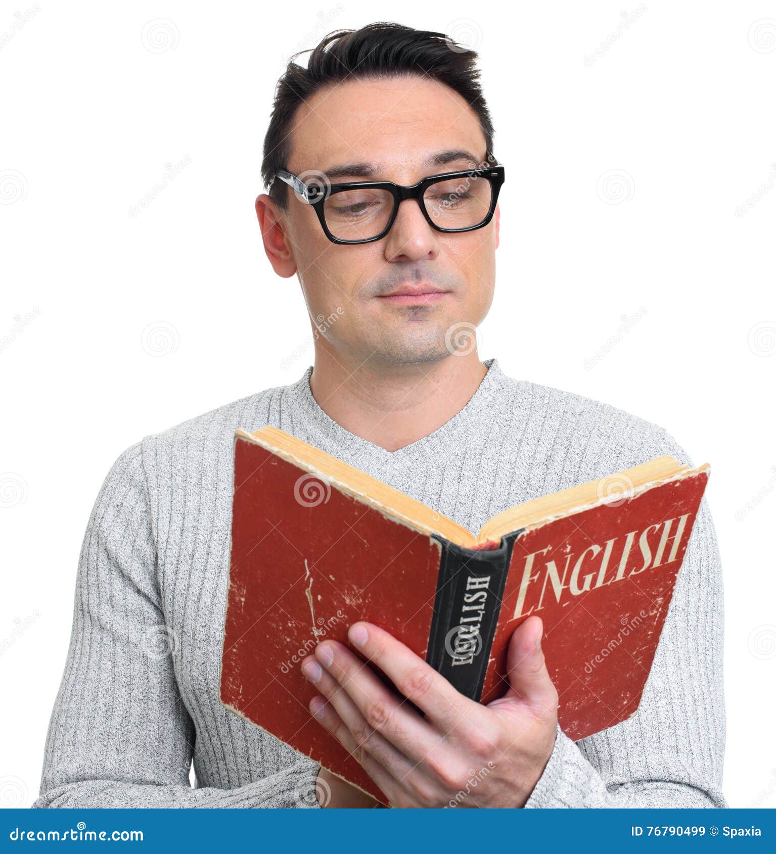 Man Holding a Textbook. Learning English Concept. Isolated Stock Image ...