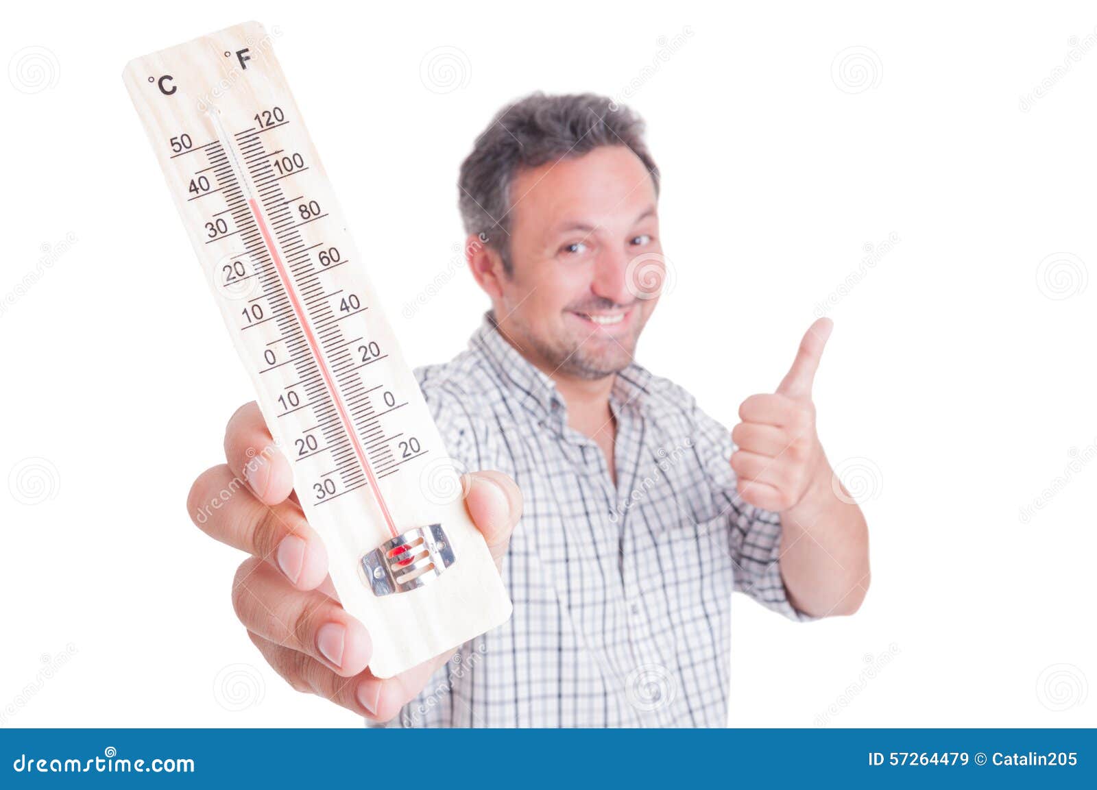 Man Holding Thermometer And Showing Like Stock Image Image Of Mercury