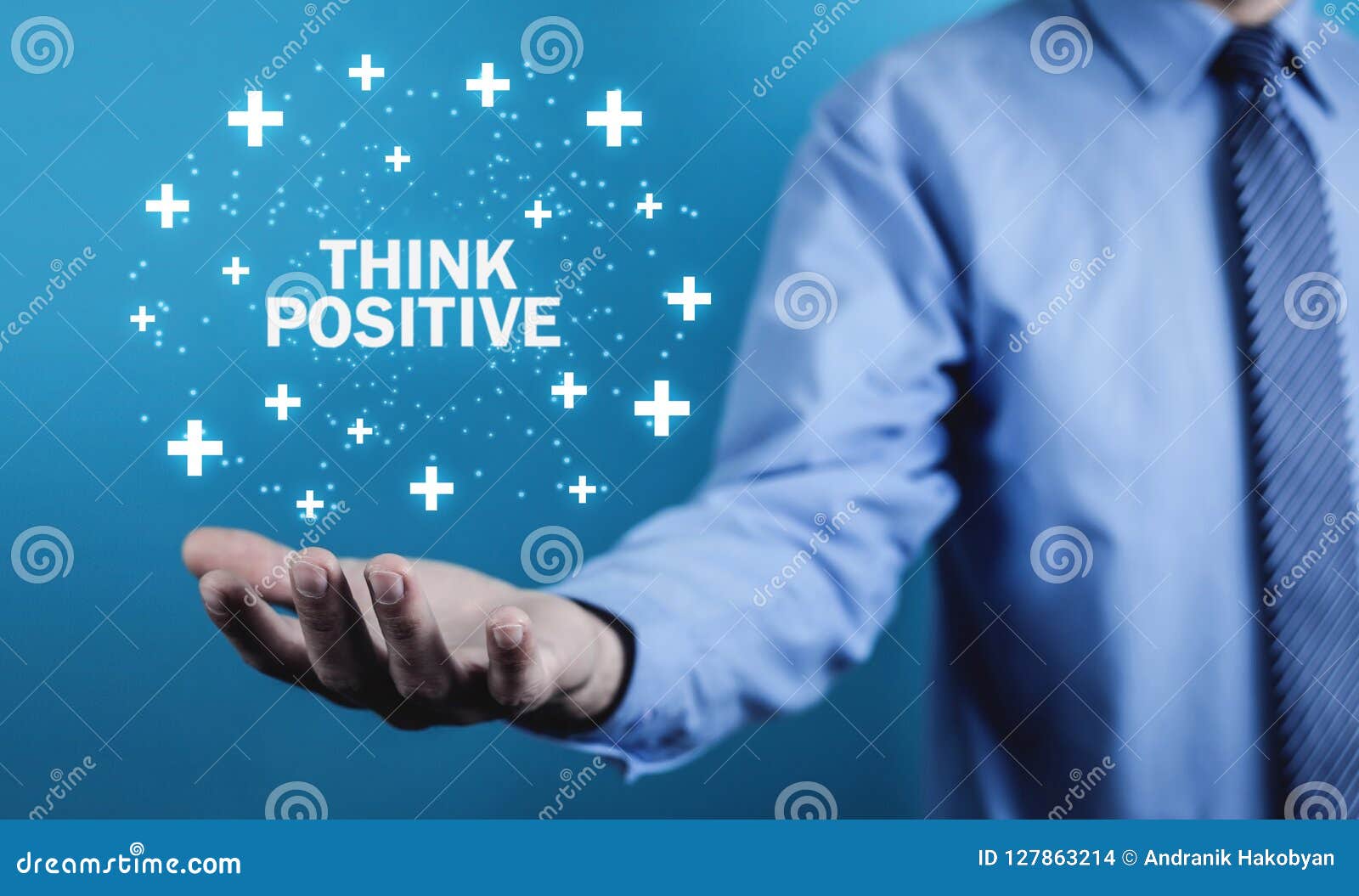 Man Holding Think Positive Words With Plus Signs. Royalty-Free Stock ...