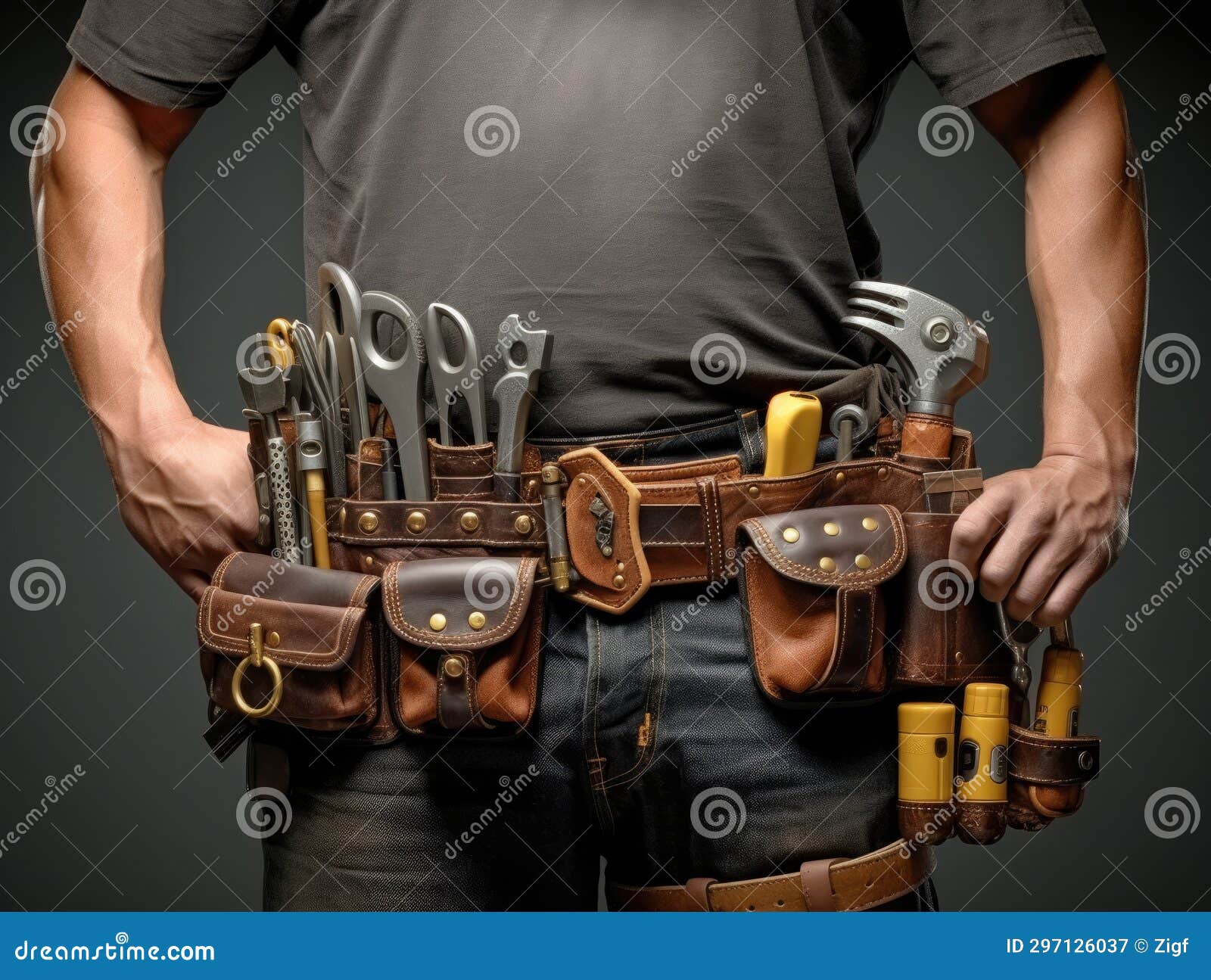 Man Holding a Tool Belt with Many Tools on it Stock Illustration ...