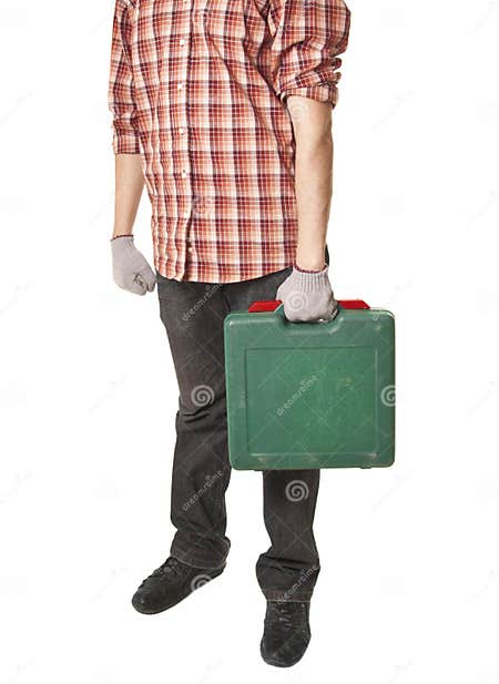 Man Holding Toolbox in Hand Stock Photo - Image of equipment, plastic ...