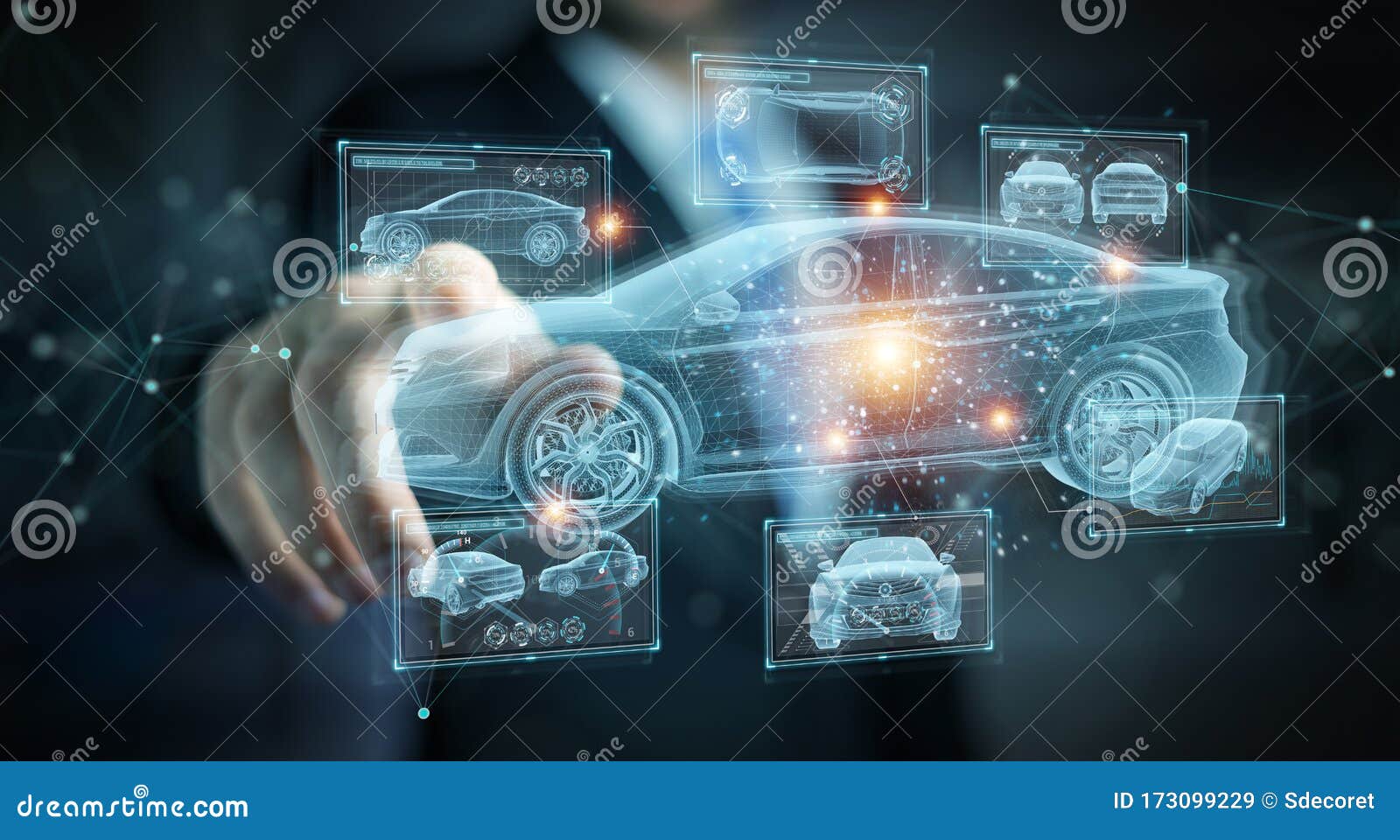 Man Holding and Touching Holographic Smart Car Interface Projection 3D ...