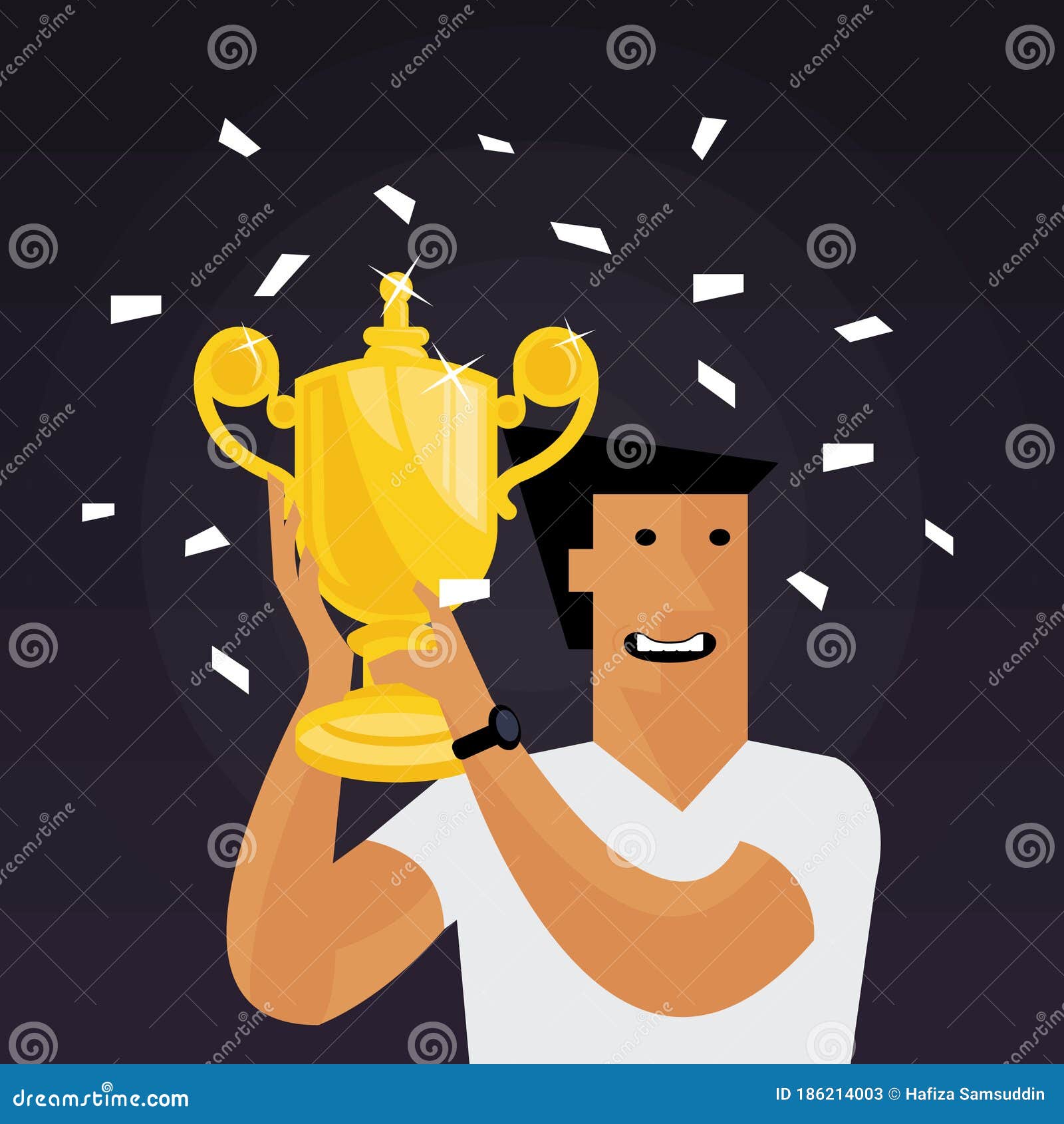 Man Holding a Trophy and Cheering. Vector Illustration Decorative ...