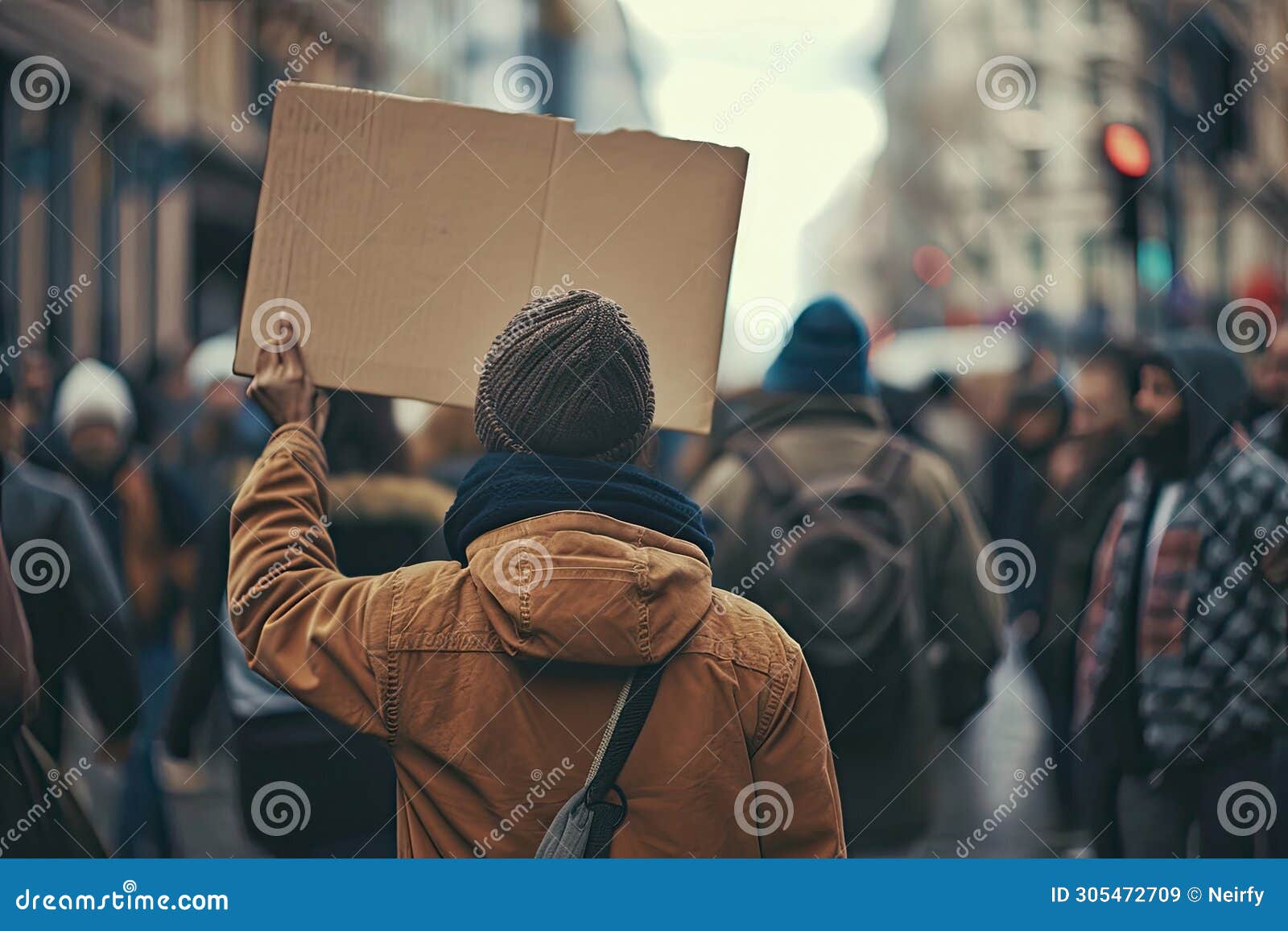Man Holding Up a Cardboard Sign in a Crowd Stock Image - Image of ...