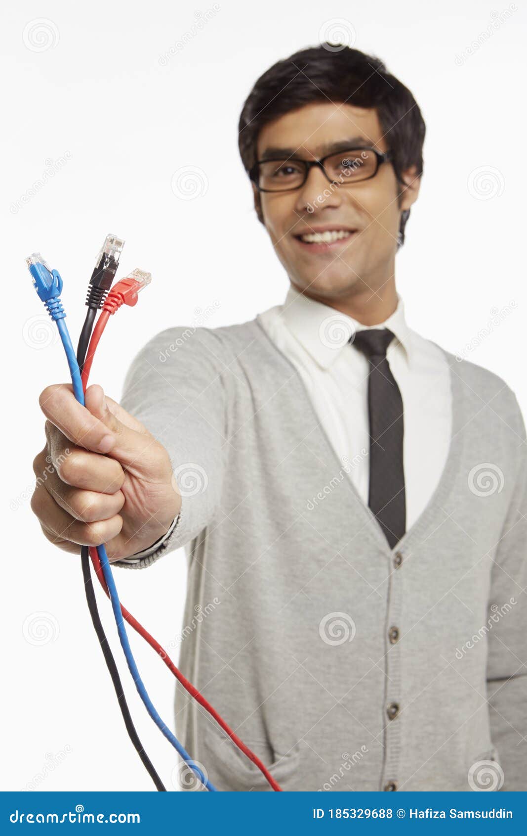 Man Holding Up Three Network Connection Cables Stock Photo - Image of ...