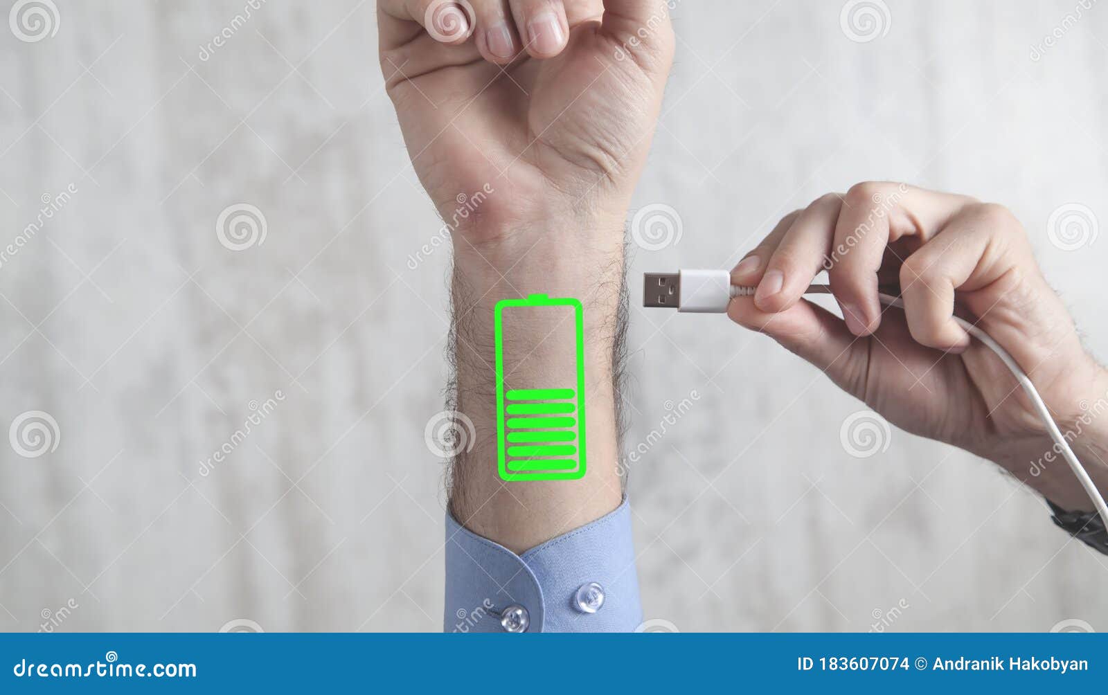 Man Holding Usb Cable with Green Battery in the Hand Stock Photo ...
