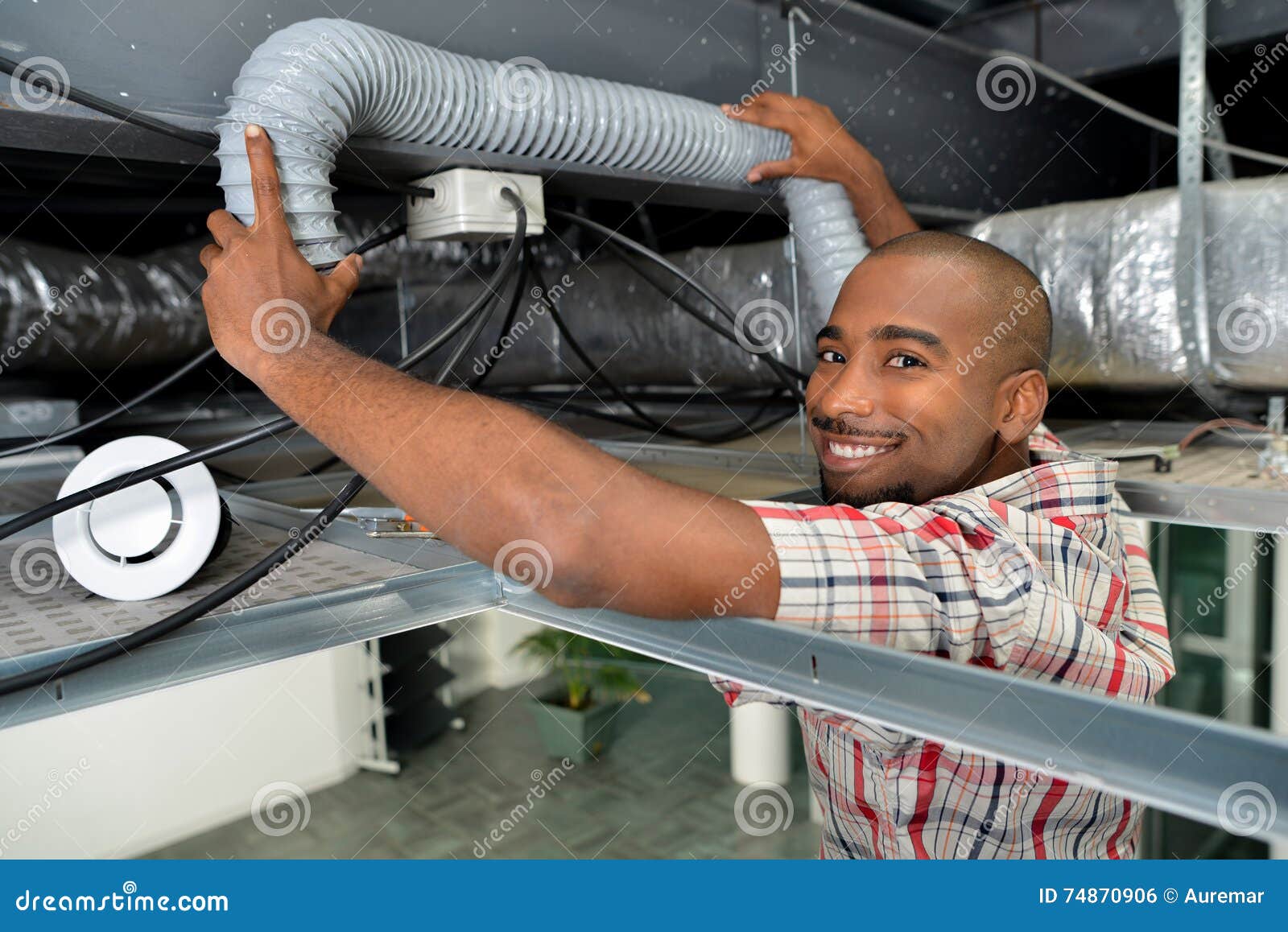 Man Holding on Ventilation Tube Stock Photo - Image of chequered, beard ...
