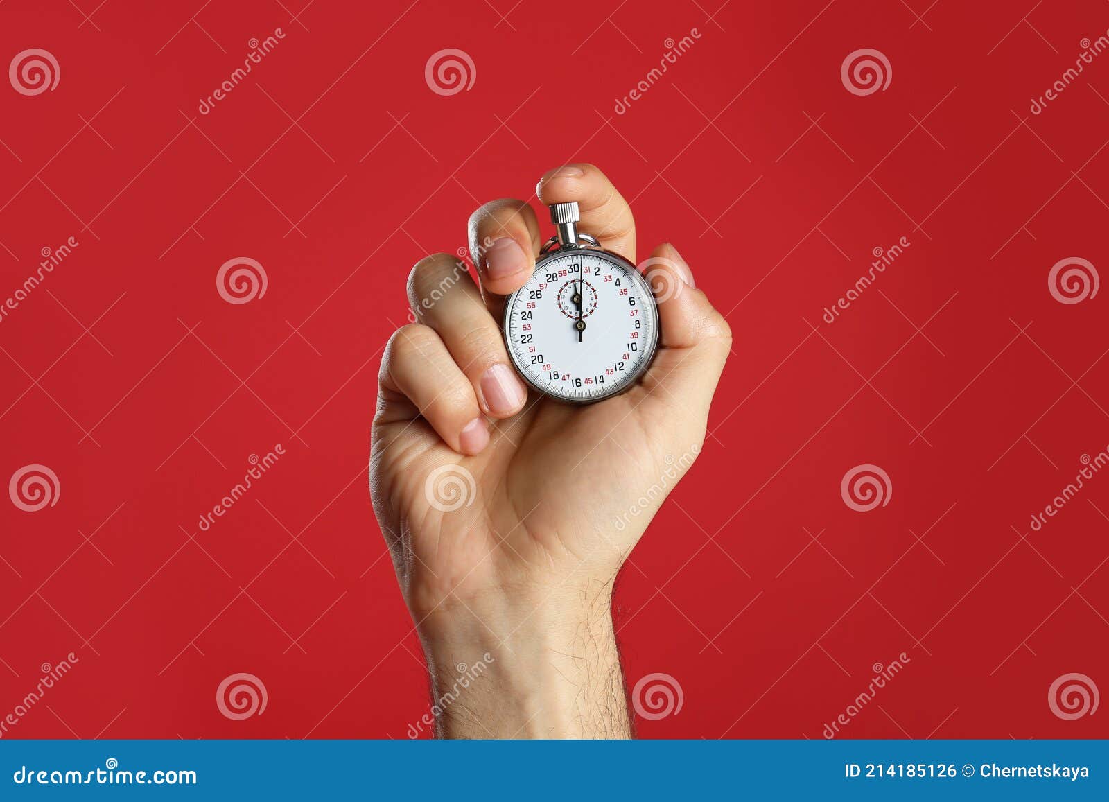 Man Holding Vintage Timer on Red Background, Closeup Stock Photo ...