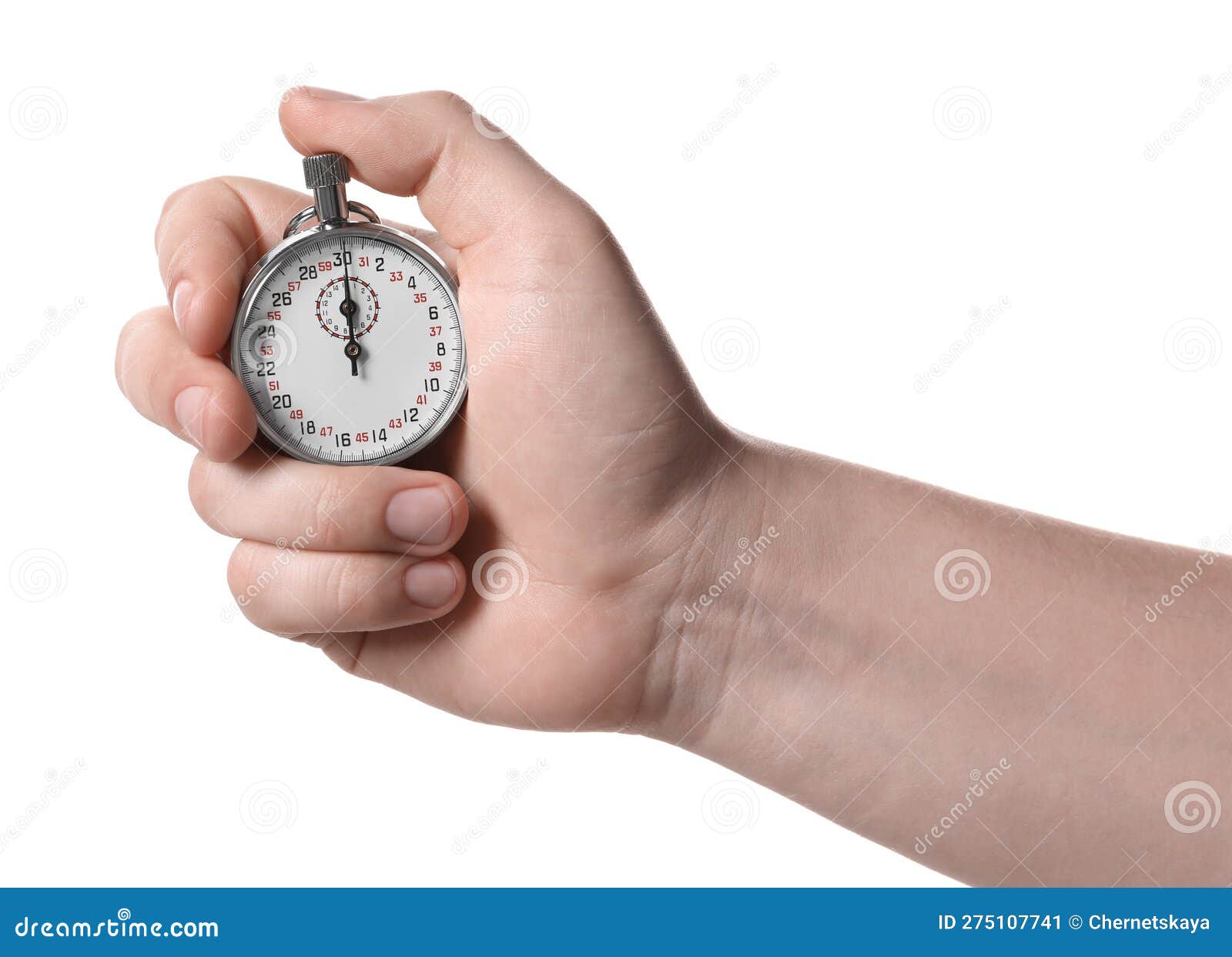 Man Holding Vintage Timer on White Background, Closeup Stock Image ...