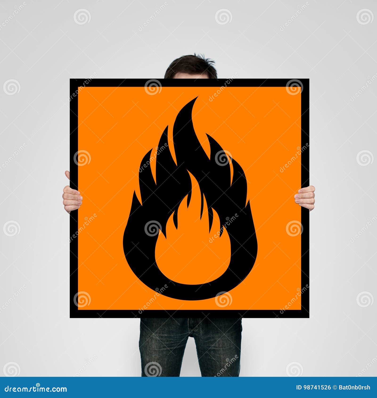 Man holding warning poster stock illustration. Illustration of caution ...