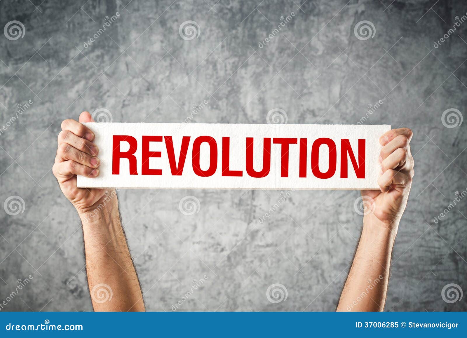 Man Holding White Banner with Revolution Title Stock Image - Image of ...