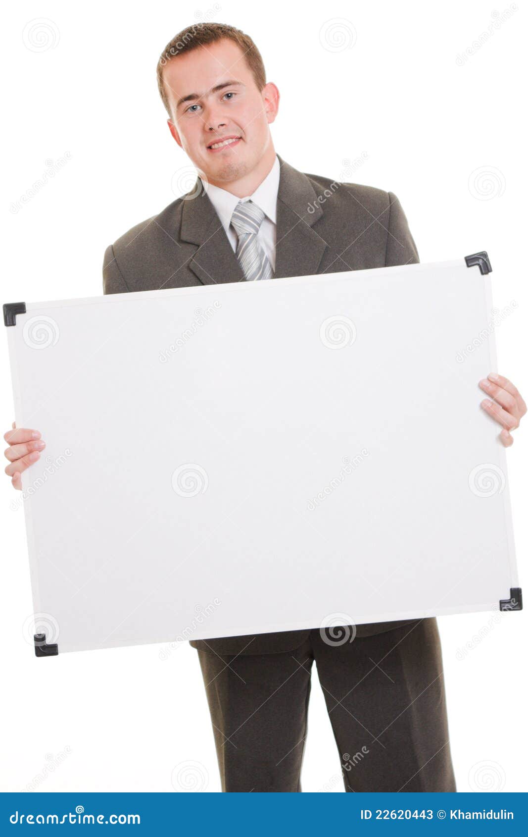 Man holding a white board. stock image. Image of business - 22620443