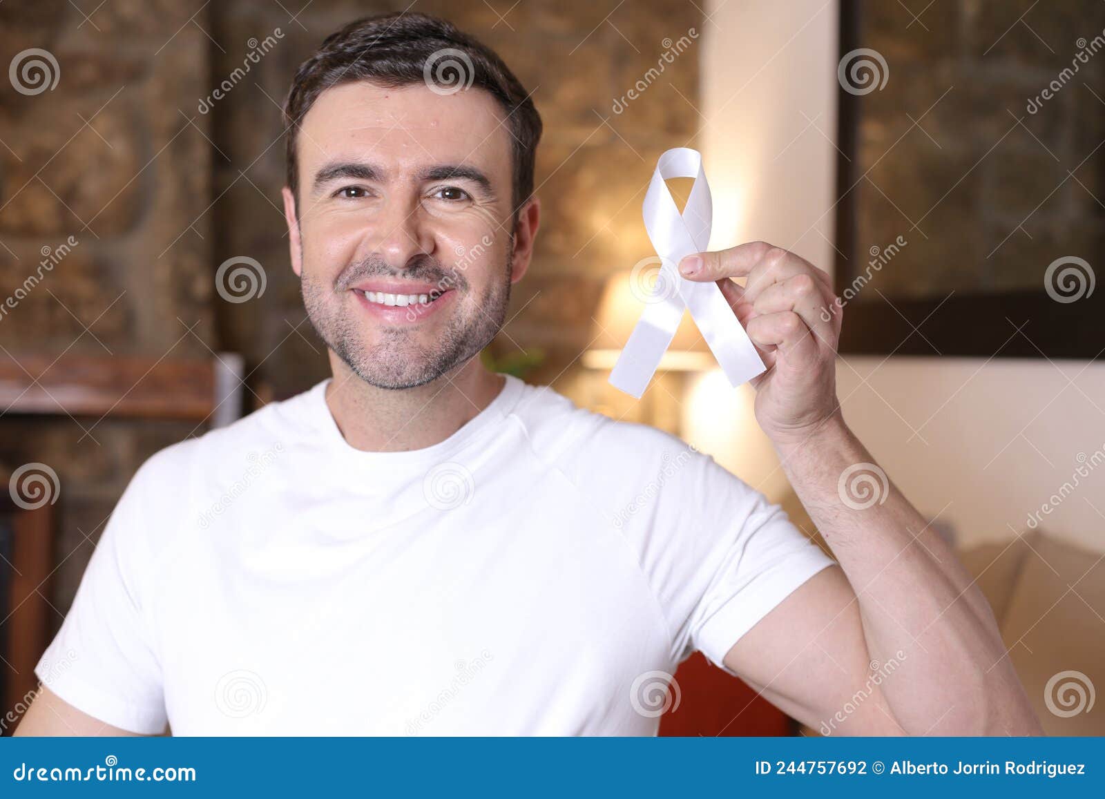 Man holding a white ribbon stock photo. Image of bones - 244757692