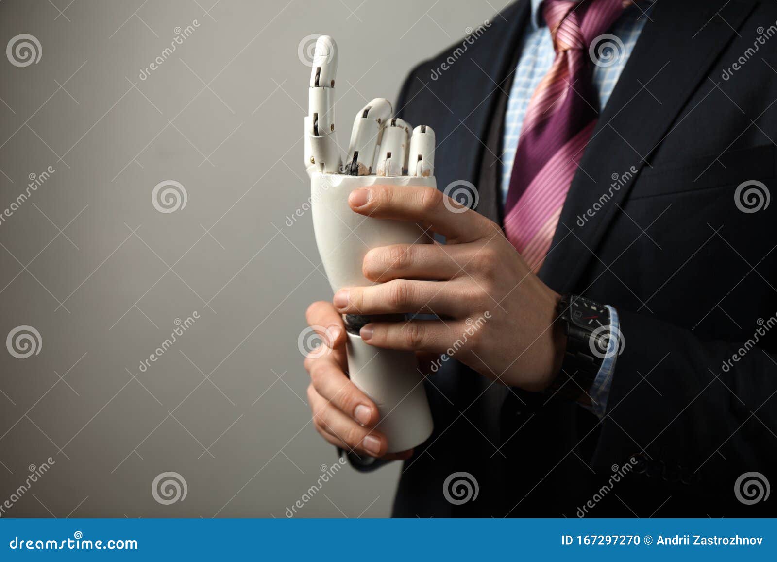 Man Holds Artificial Limb for Disabled People. Prosthetic Arm Stock ...