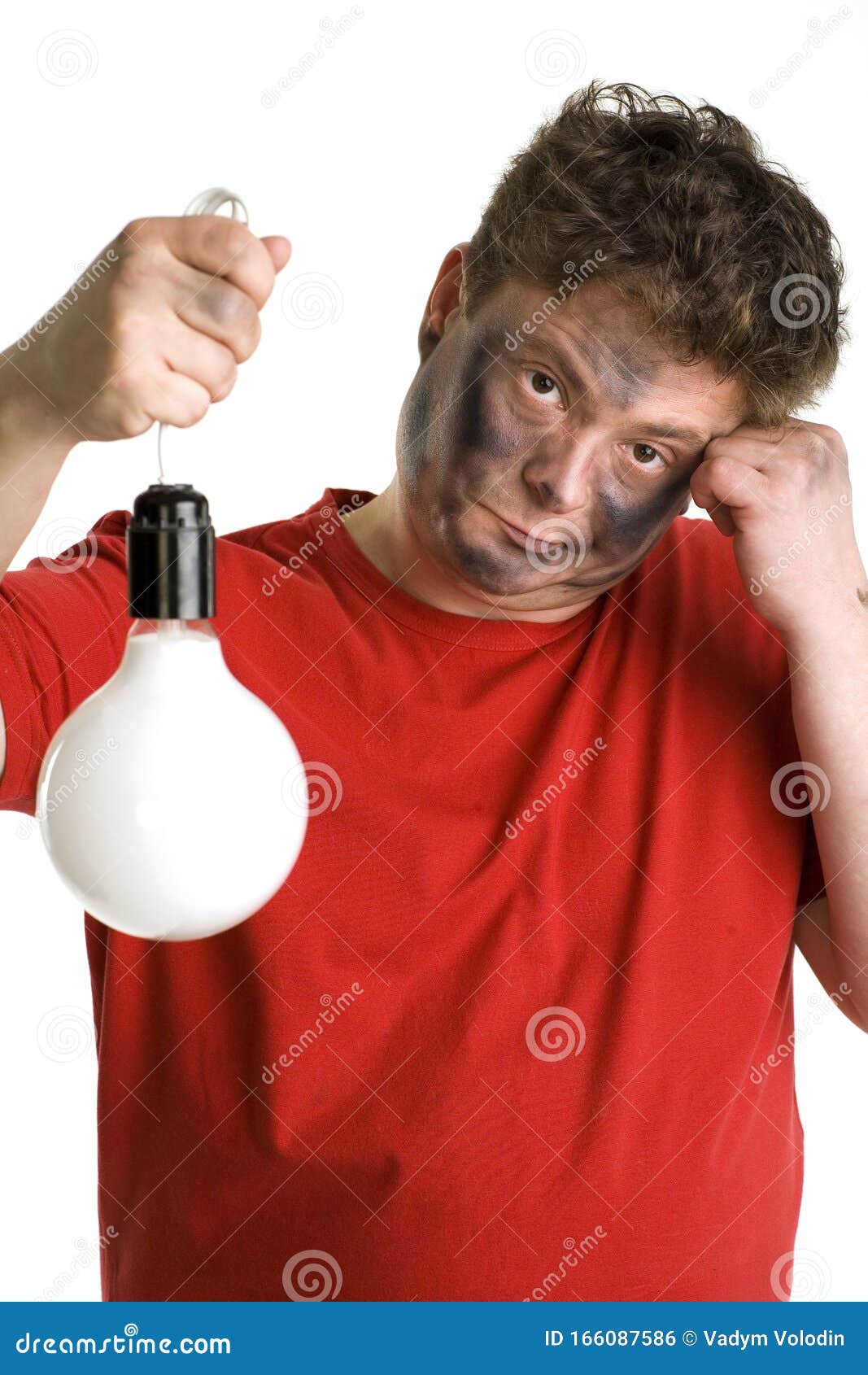 Man Holds Bulb on White Background Stock Photo - Image of equipment ...