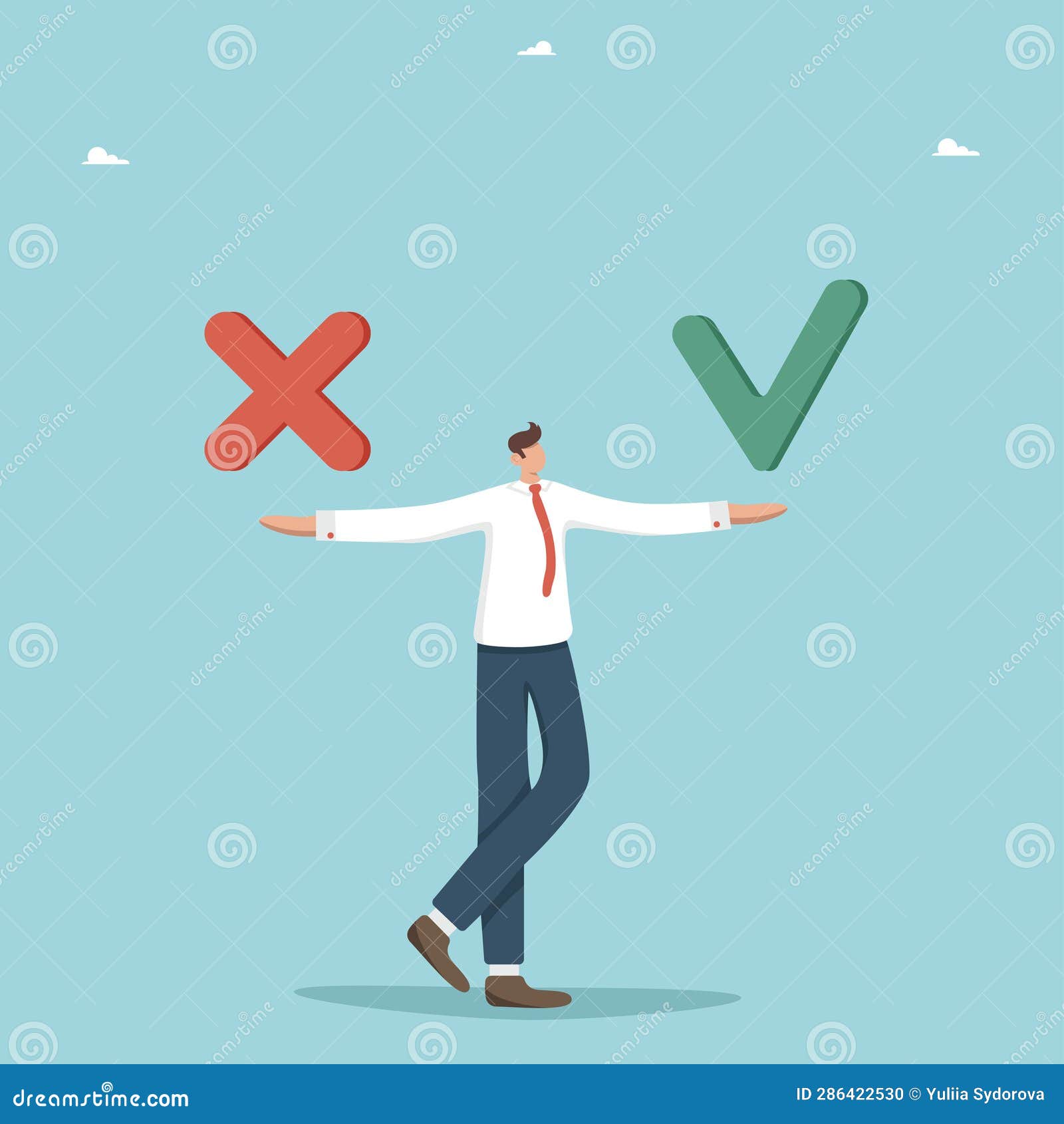 Man Holds Check Mark and Cross Stock Vector - Illustration of career ...