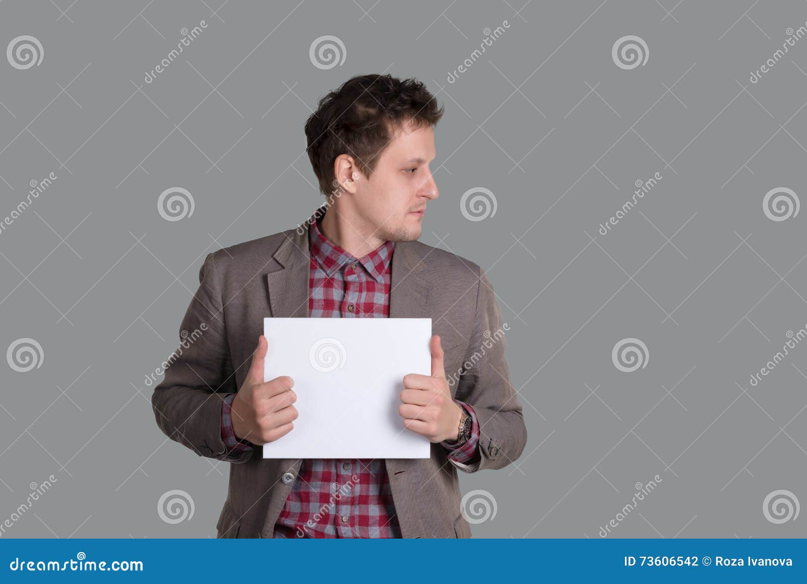 The Man Holds a Clean Sheet of Paper Stock Photo - Image of slim ...
