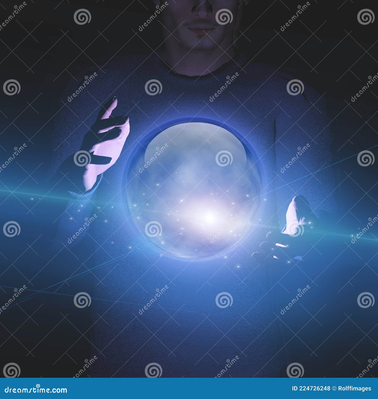 Man Holds Energy Sphere stock illustration. Illustration of energy ...
