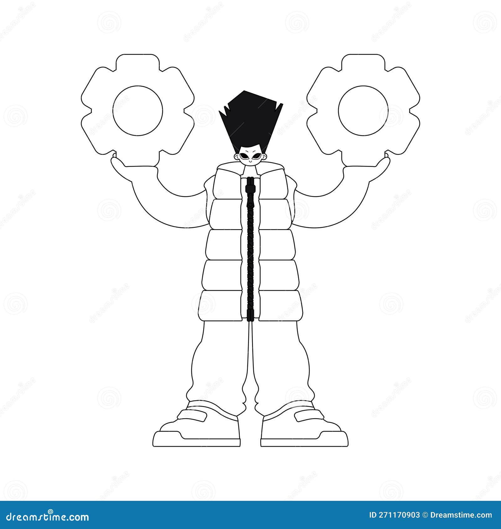 A Man Holds Gears in His Hands. Linear Illustration Depicted in a ...