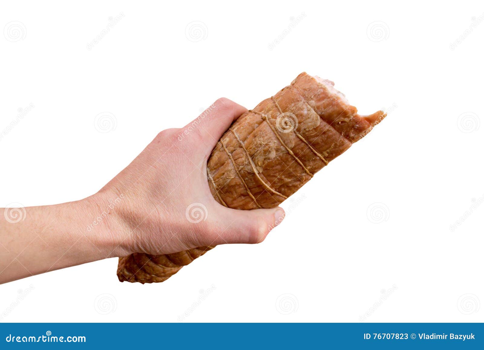 Man holds a ham stock image. Image of slice, bite, meat - 76707823