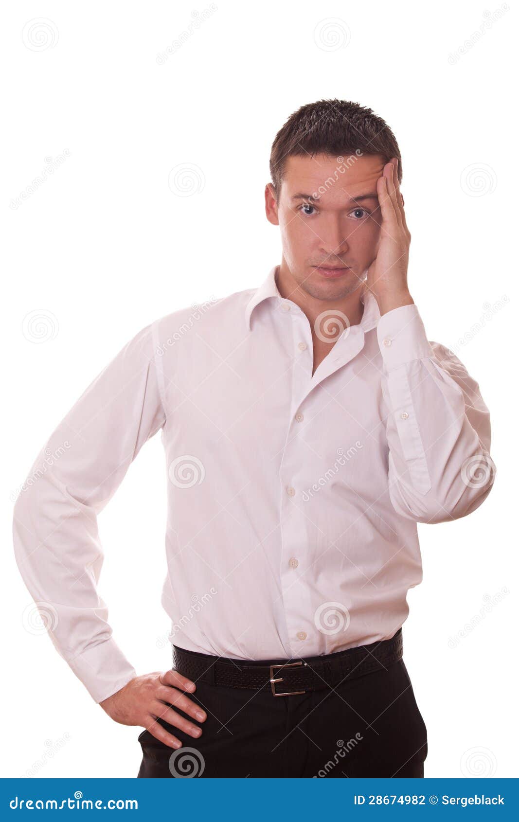 Man Holds Hand To His Temple Stock Photo - Image of difficulty ...