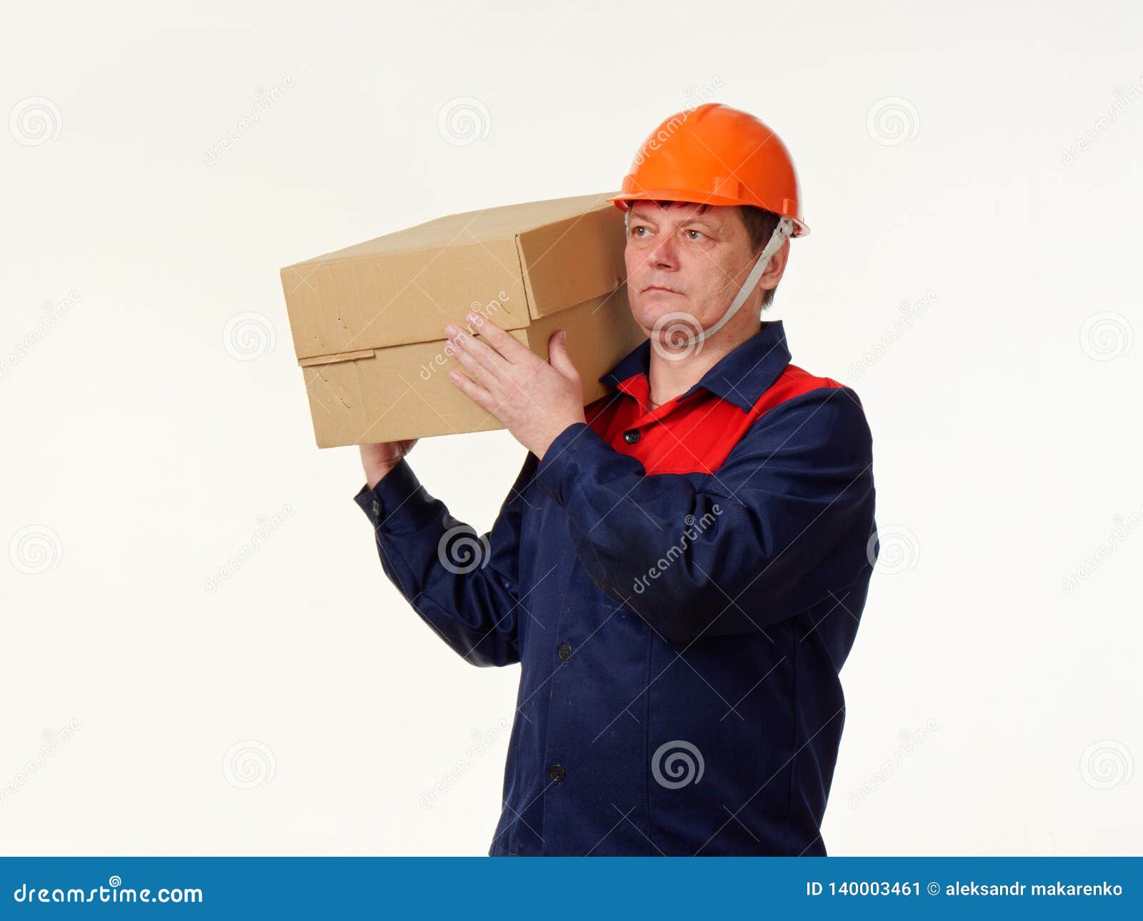 Man Holds in His Hands a Big Box on a White Background Stock Image ...