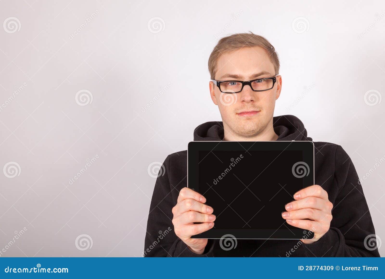 A Man Holds His Tablet Computer in the Camera Stock Image - Image of ...
