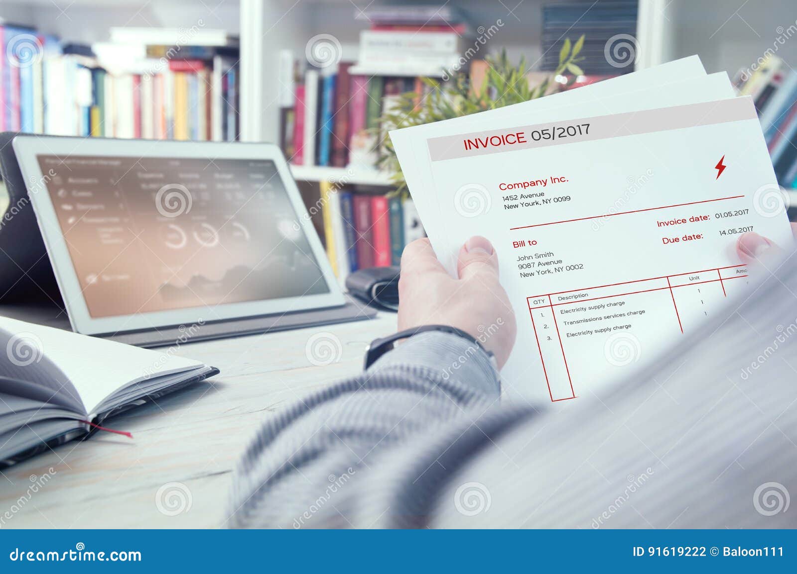 Man Holds Invoice of Electric. Stock Photo - Image of occupation ...