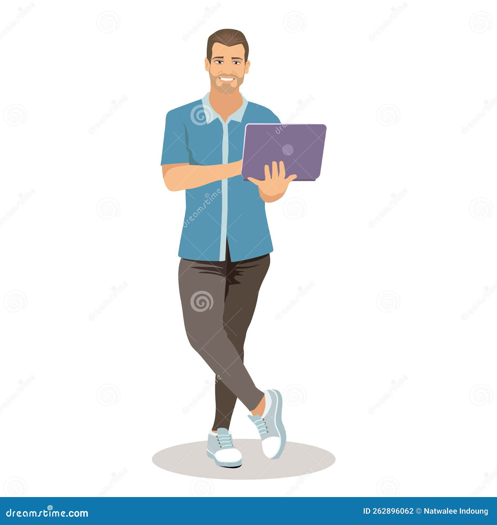 Man Holds Laptop And Enters His Verification Code Vector Illustration ...