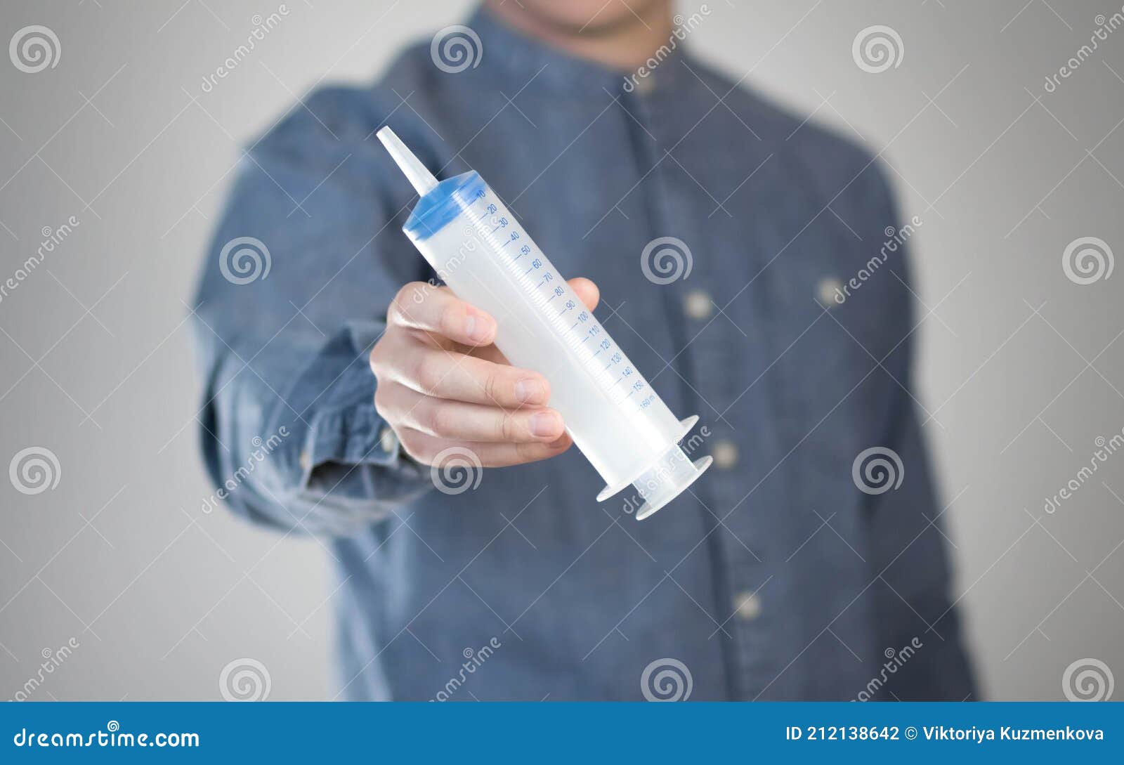 Man Holds a Large 160 Ml Syringe. Close Up Stock Photo - Image of ...