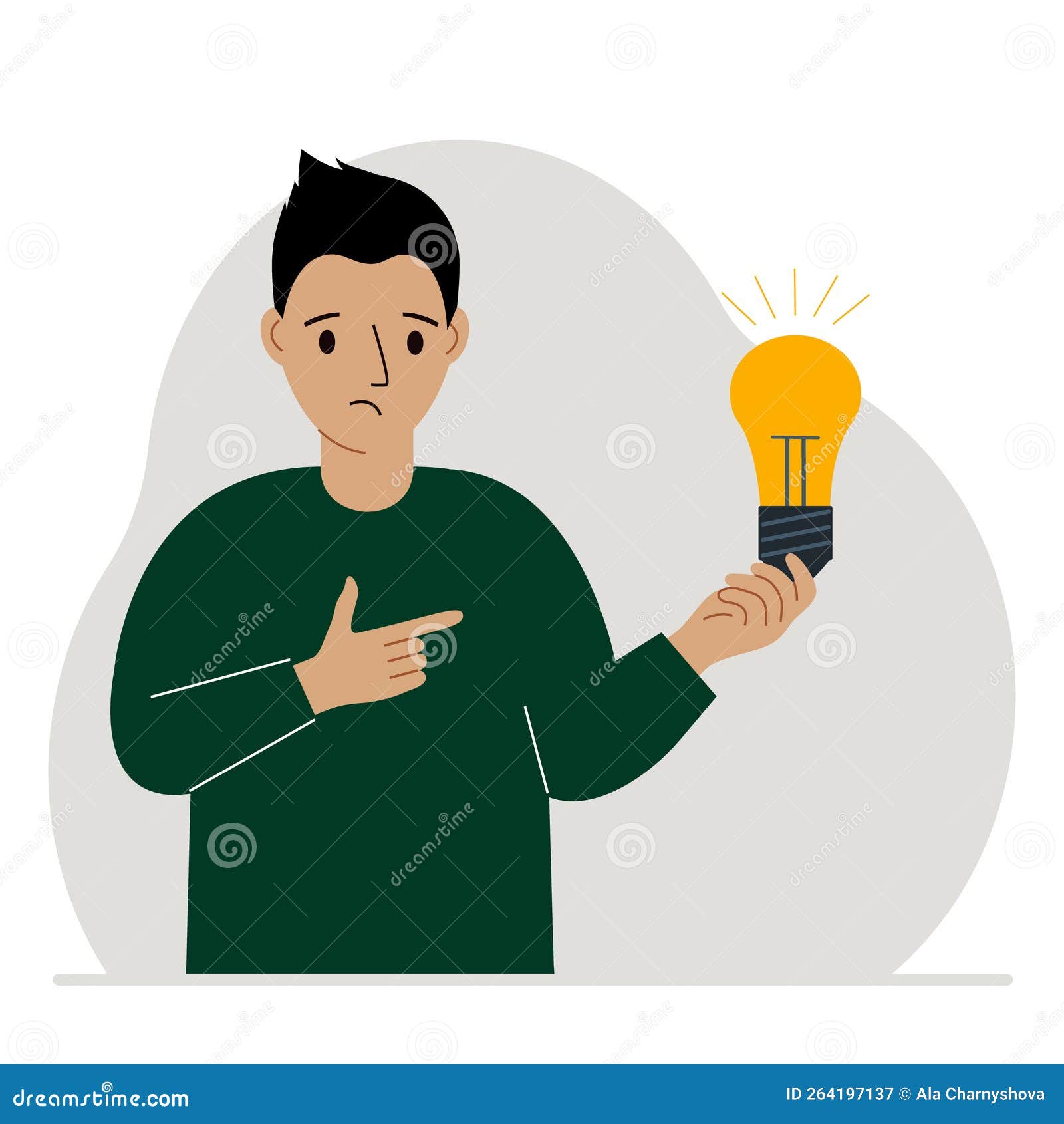 A Man Holds a Light Bulb in His Hand. Idea Concept, Brainstorming ...