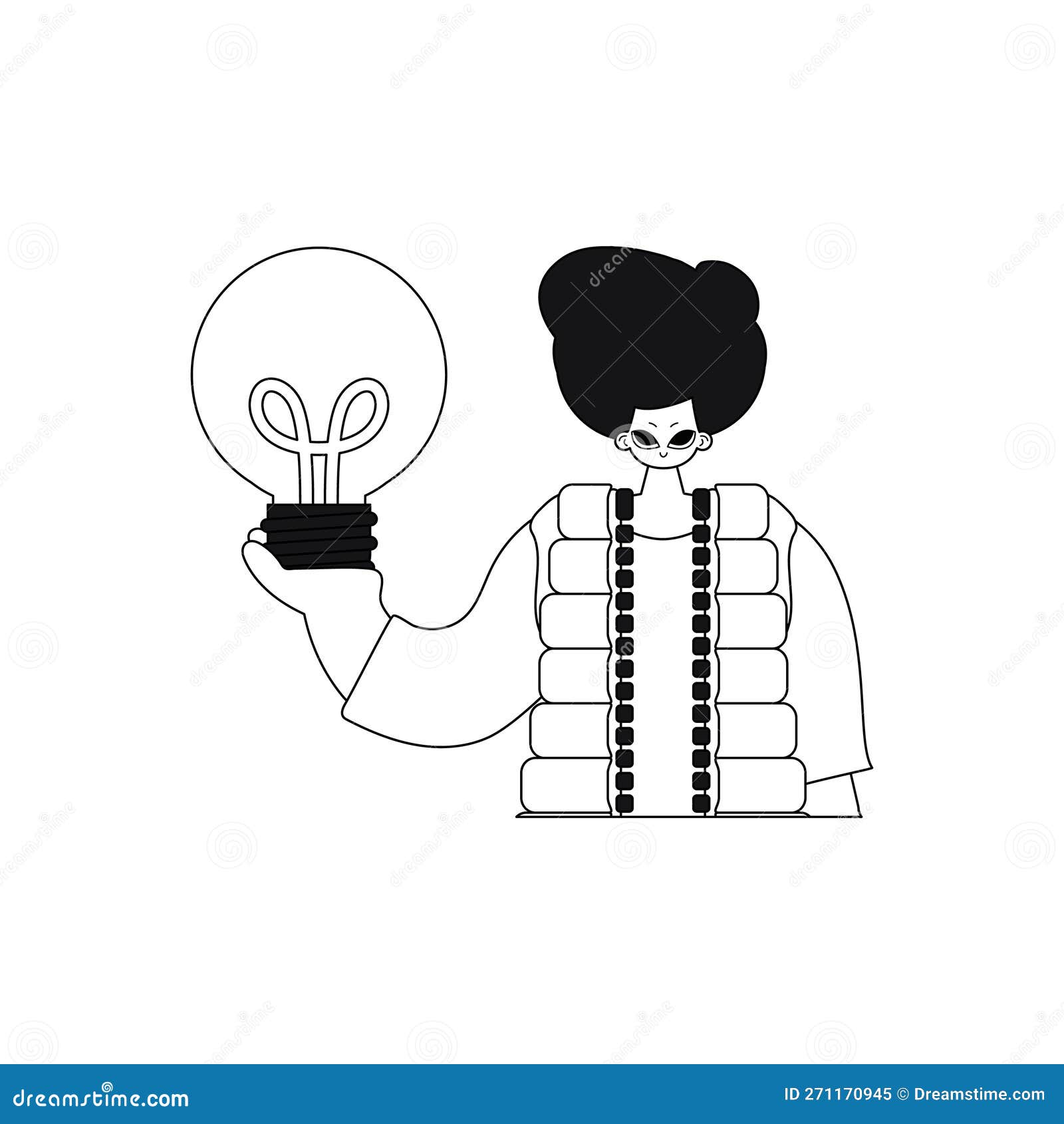 Man Holds Light Bulb. Ideas Shown with Linear, Vector Illustration ...