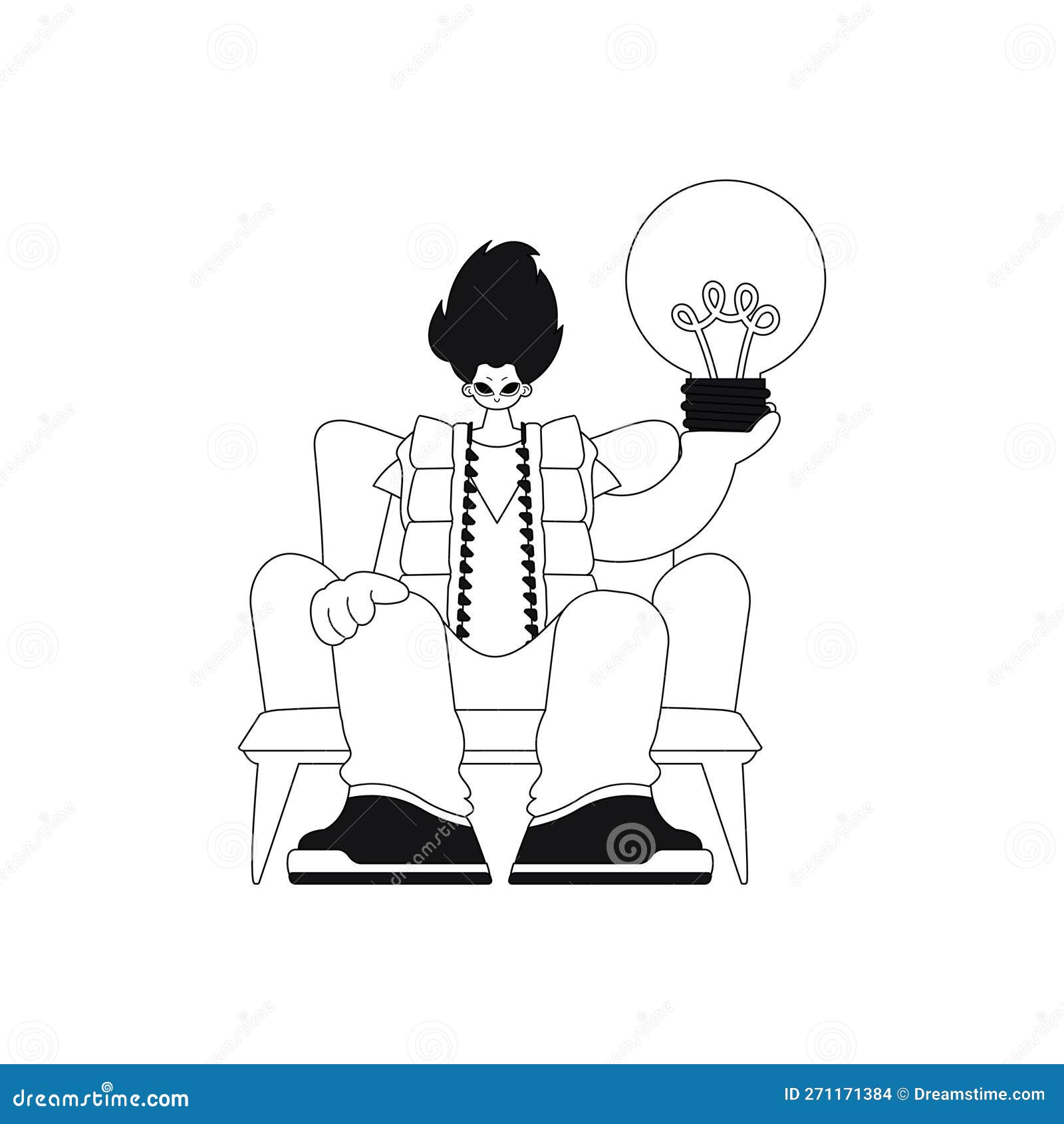 Man Holds Lightbulb. Represents Ideas. Linear Style, Vector Il N. Stock ...
