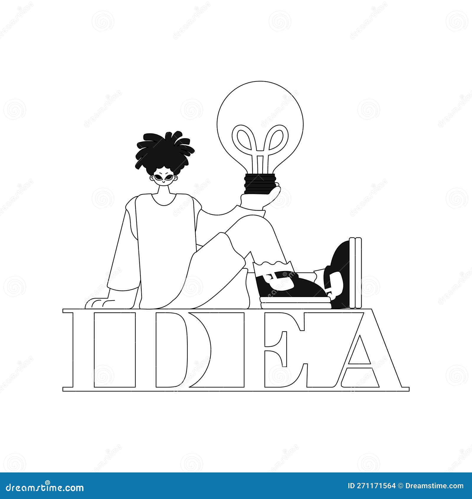 Man Holds a Lightbulb, Signifying Ideas. Linear Vector Illustration ...