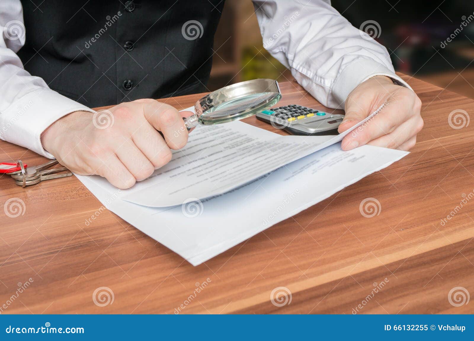 Man Holds Magnifying Glass and is Reading Contract Stock Image - Image ...