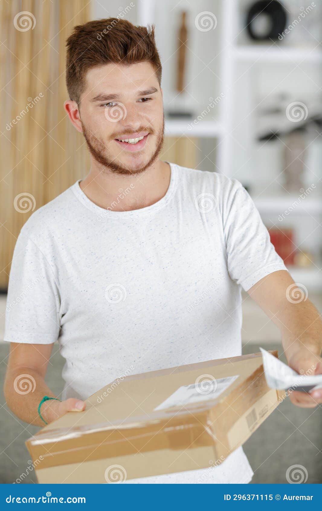 Man holds parcel box stock image. Image of consumerism - 296371115