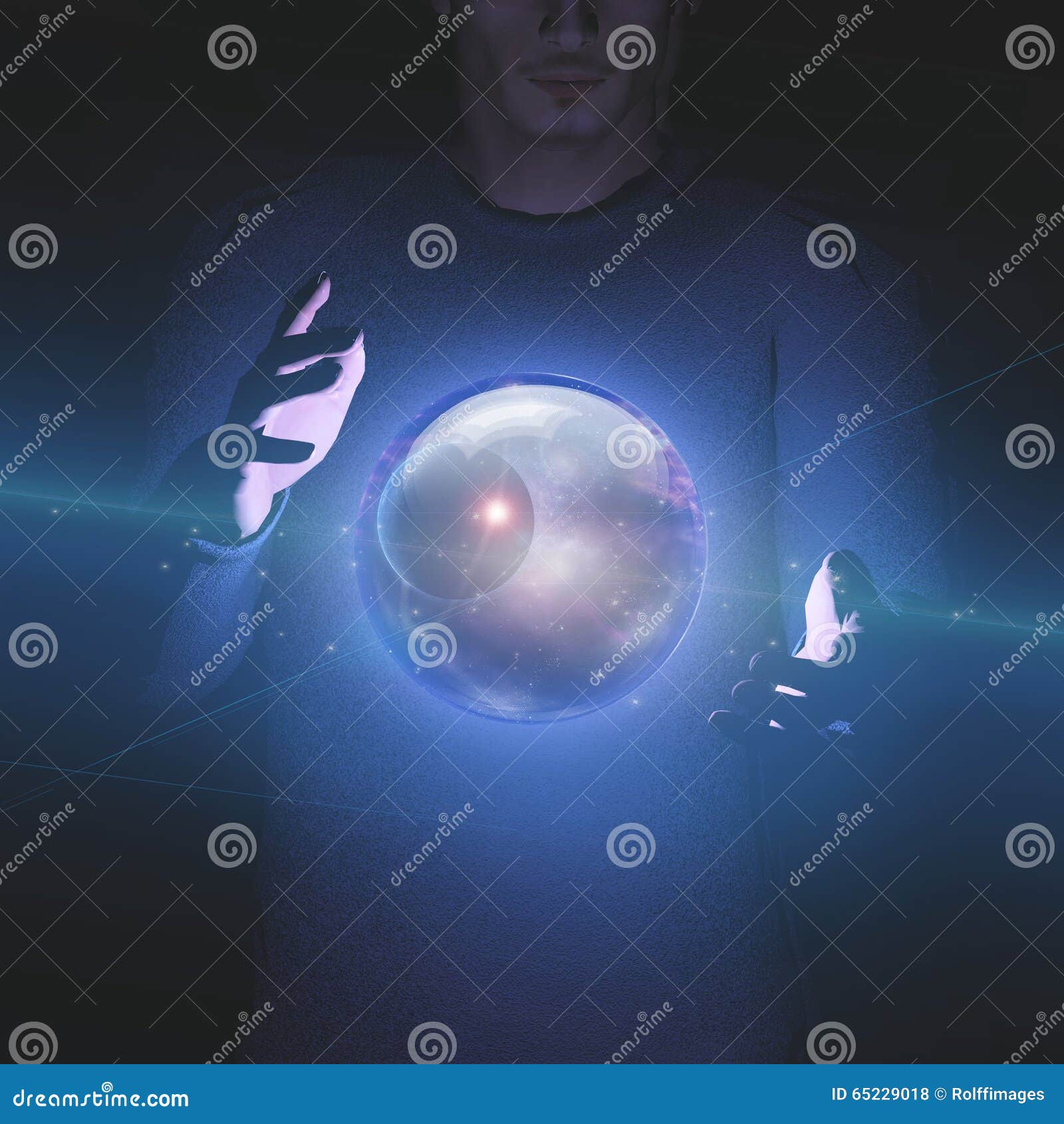 Man Holds Planet and Space in Sphere Stock Illustration - Illustration ...