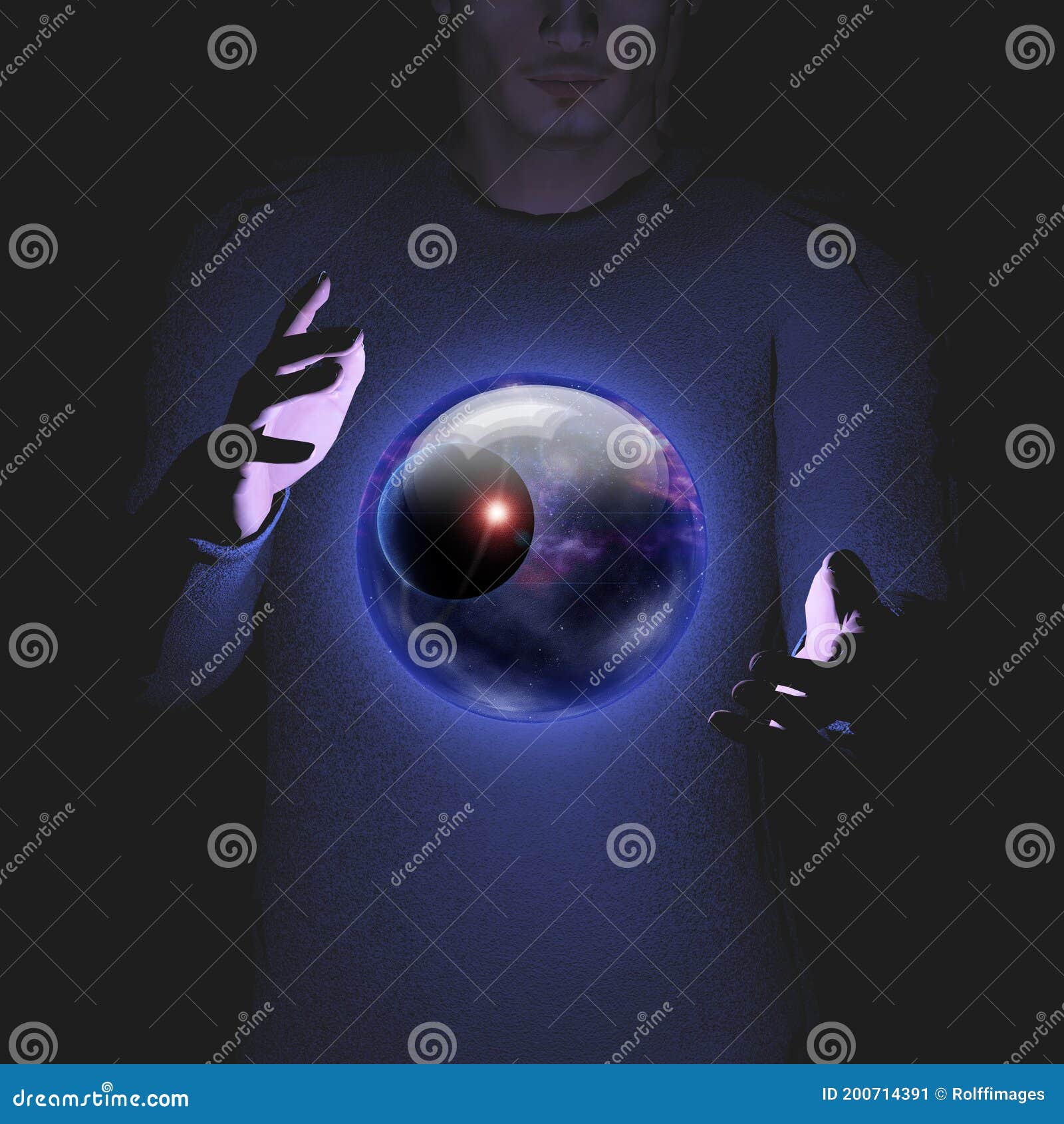 Man Holds Planet and Space in Sphere between His Hands Stock ...