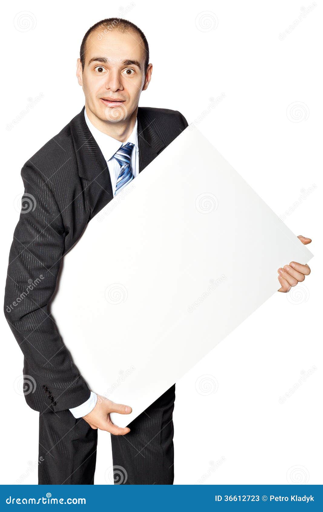 Man holds the poster. stock image. Image of information - 36612723