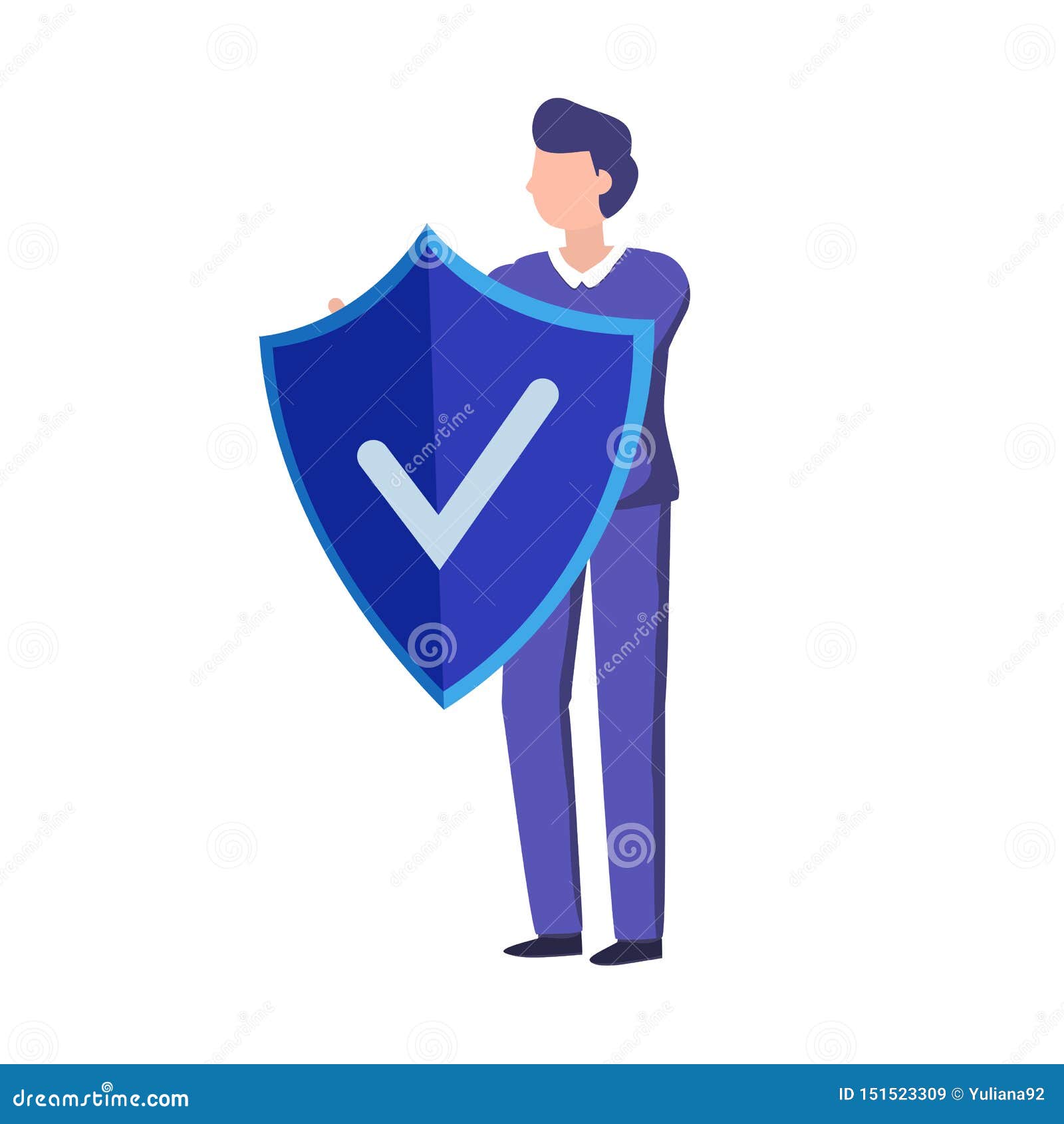 Man Holds a Protection Shield. Reliable Protection Stock Vector ...