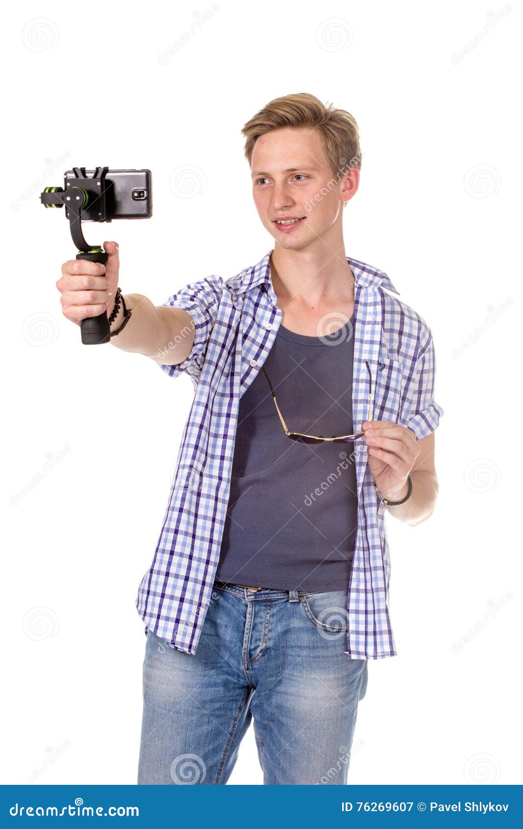 Man Holds Small Action Camera. Stock Image - Image of movie, edition ...