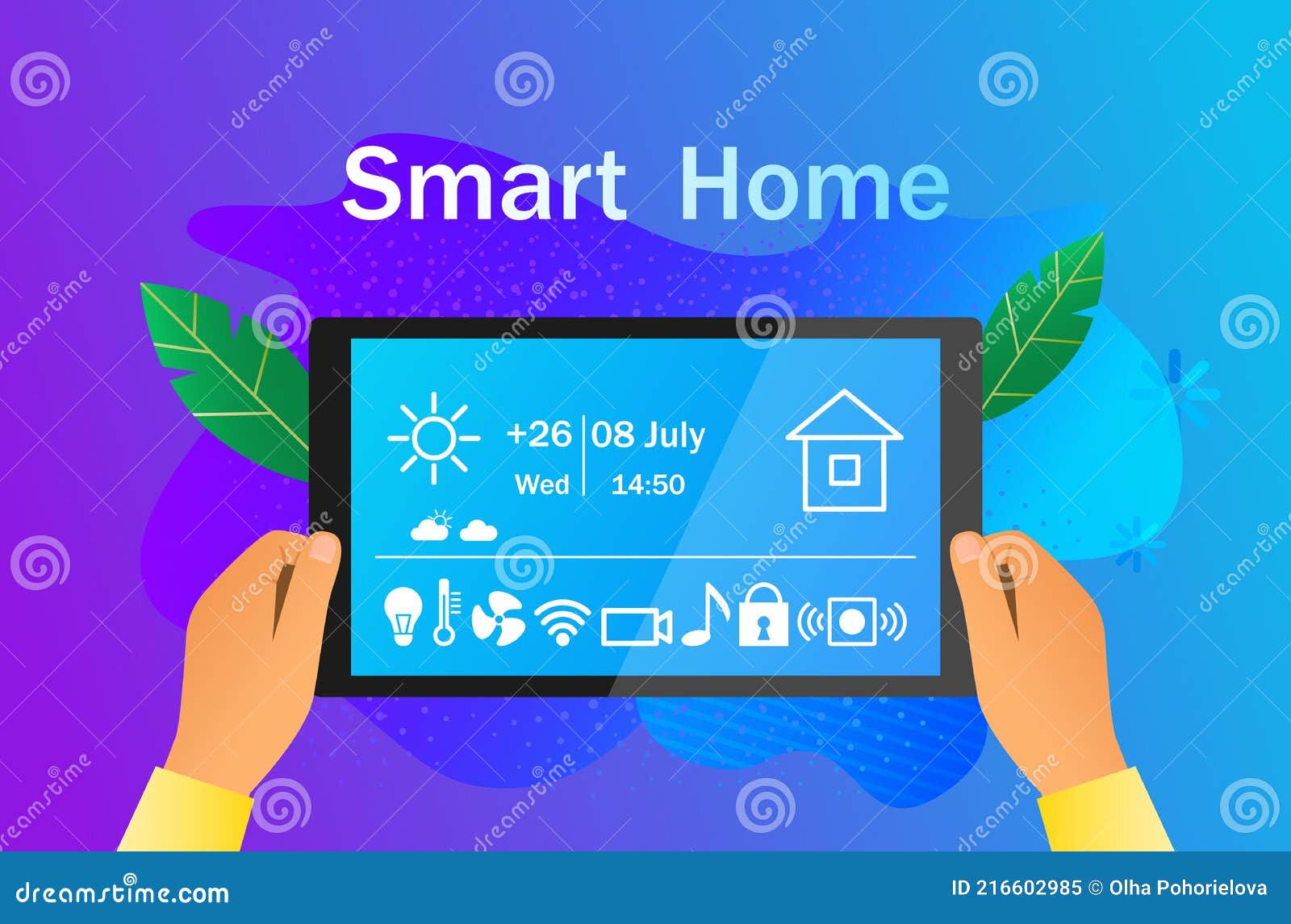 Man Holds a Tablet Control Panel of a Smart Home in His Hands Stock ...