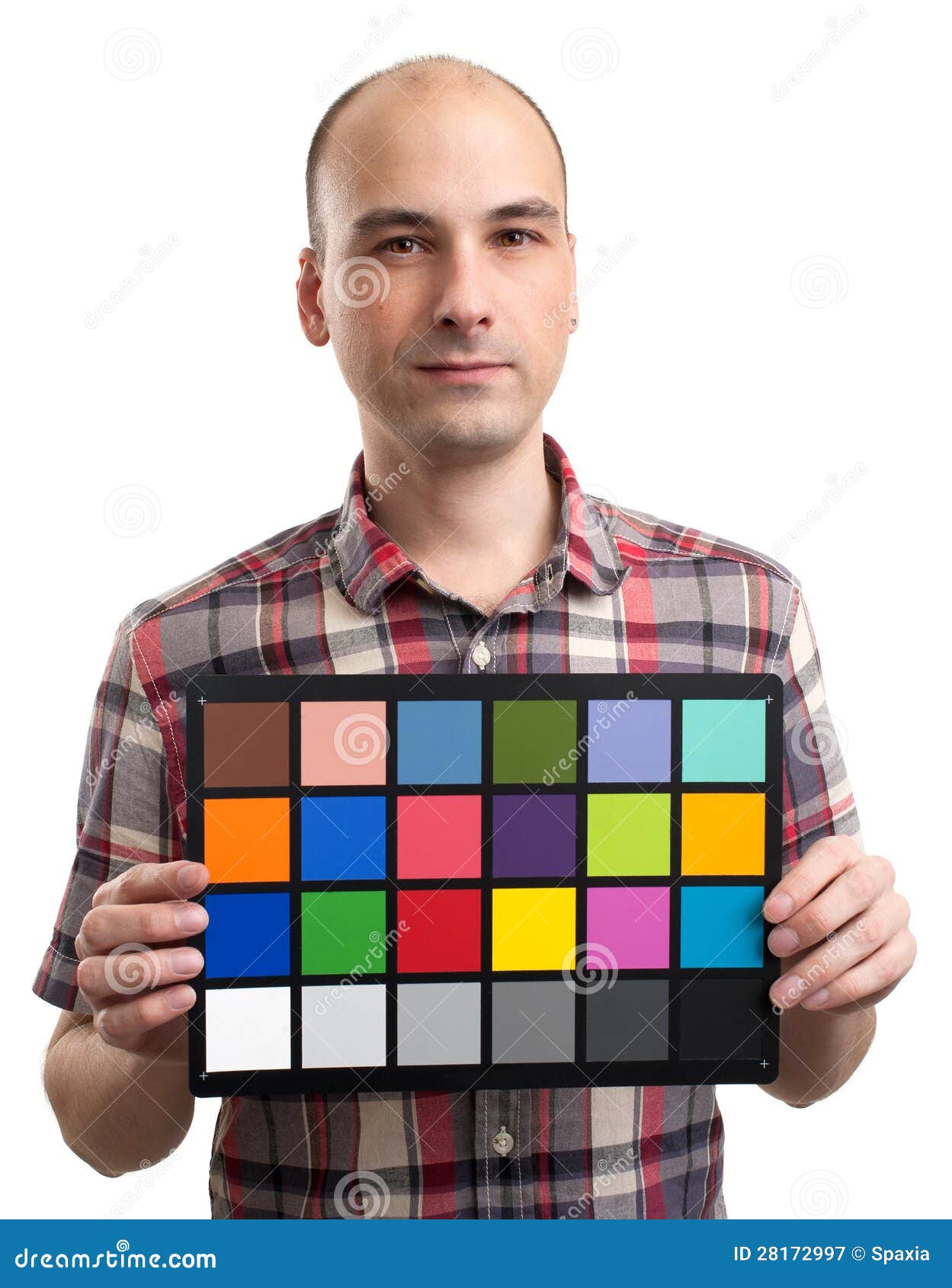 Man Holds an White Balance Card Stock Image - Image of grid, colorful ...