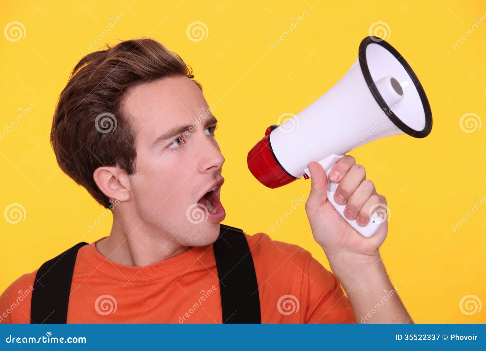 Man Hollering into Megaphone Stock Image - Image of news, hollering ...
