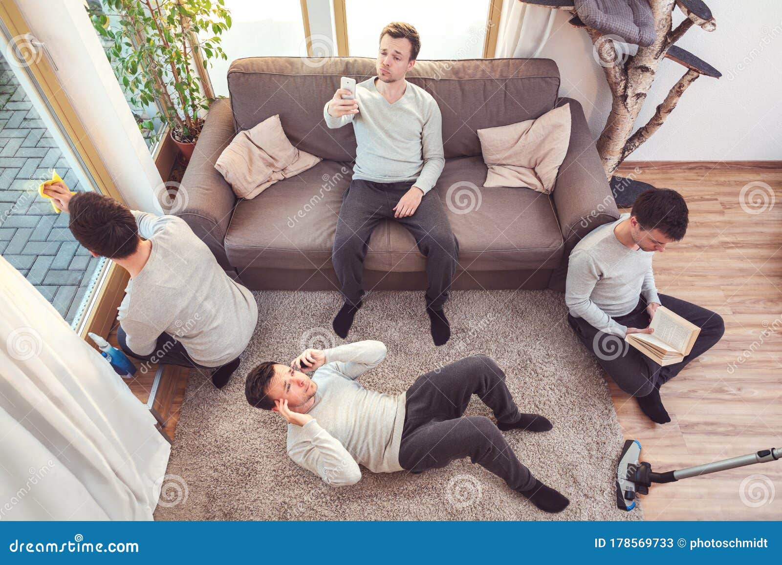 Man at Home Doing Various Activities Stock Image - Image of living ...