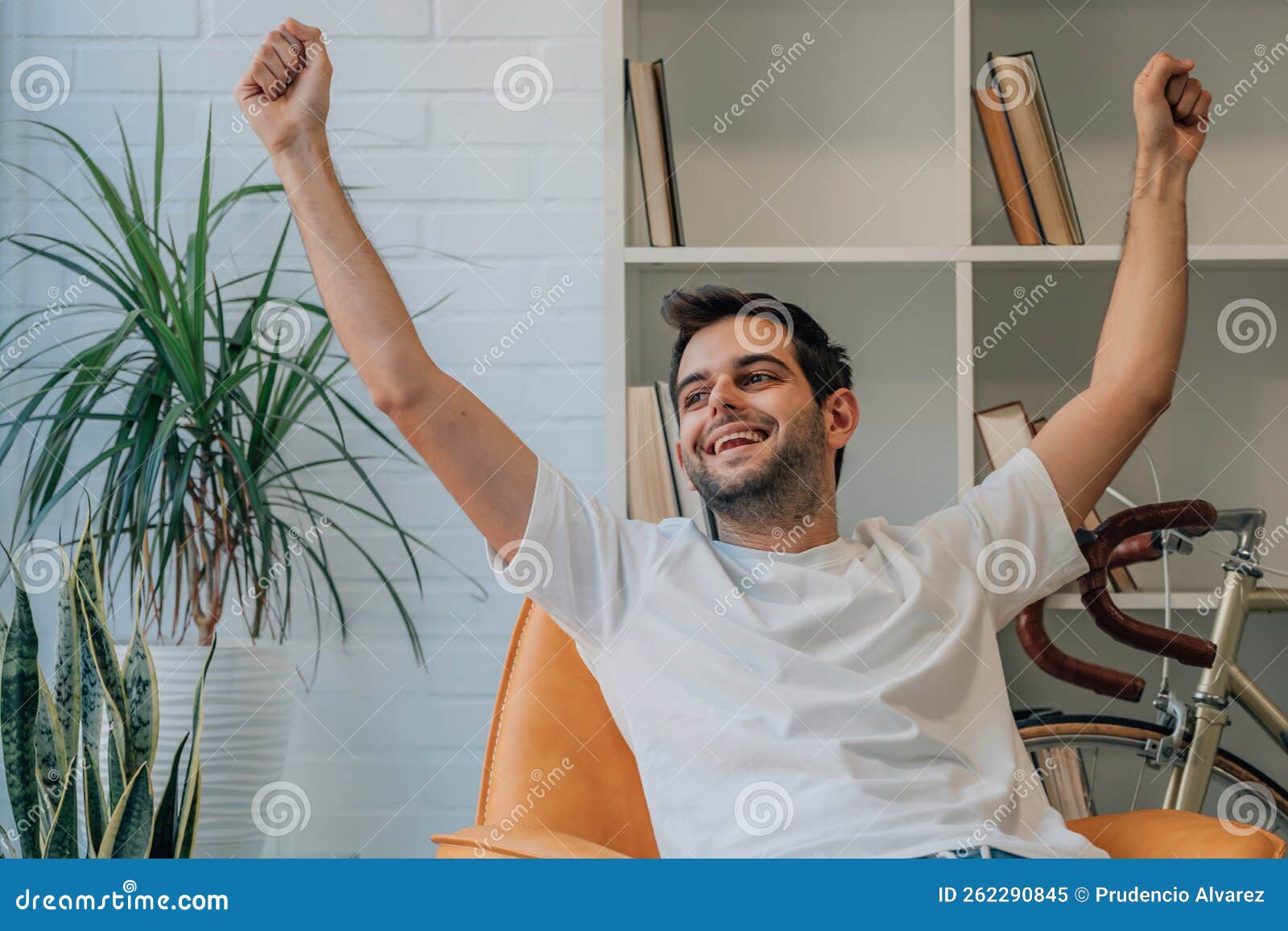 Man at Home Happy Celebrating Stock Image - Image of happiness, smiling ...