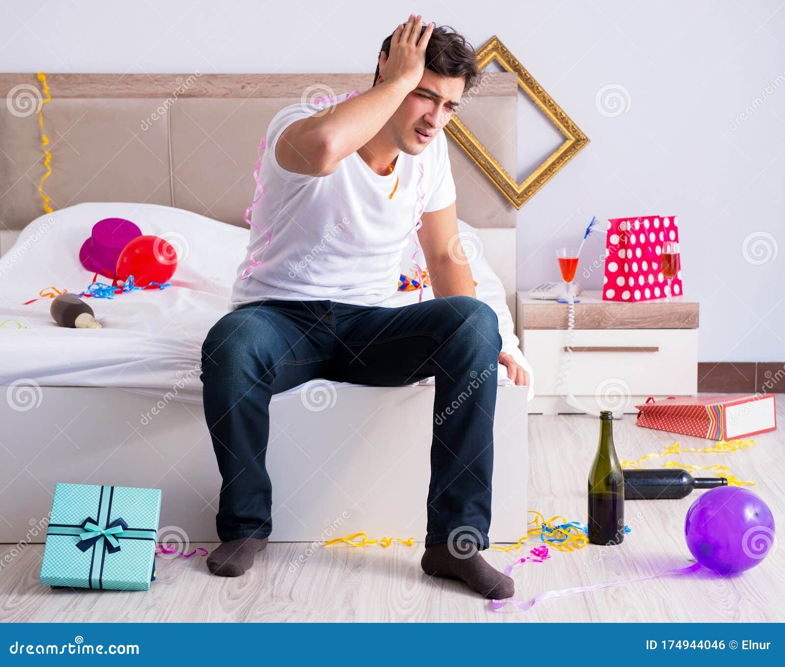 Man at Home after Heavy Partying Stock Photo - Image of champagne ...